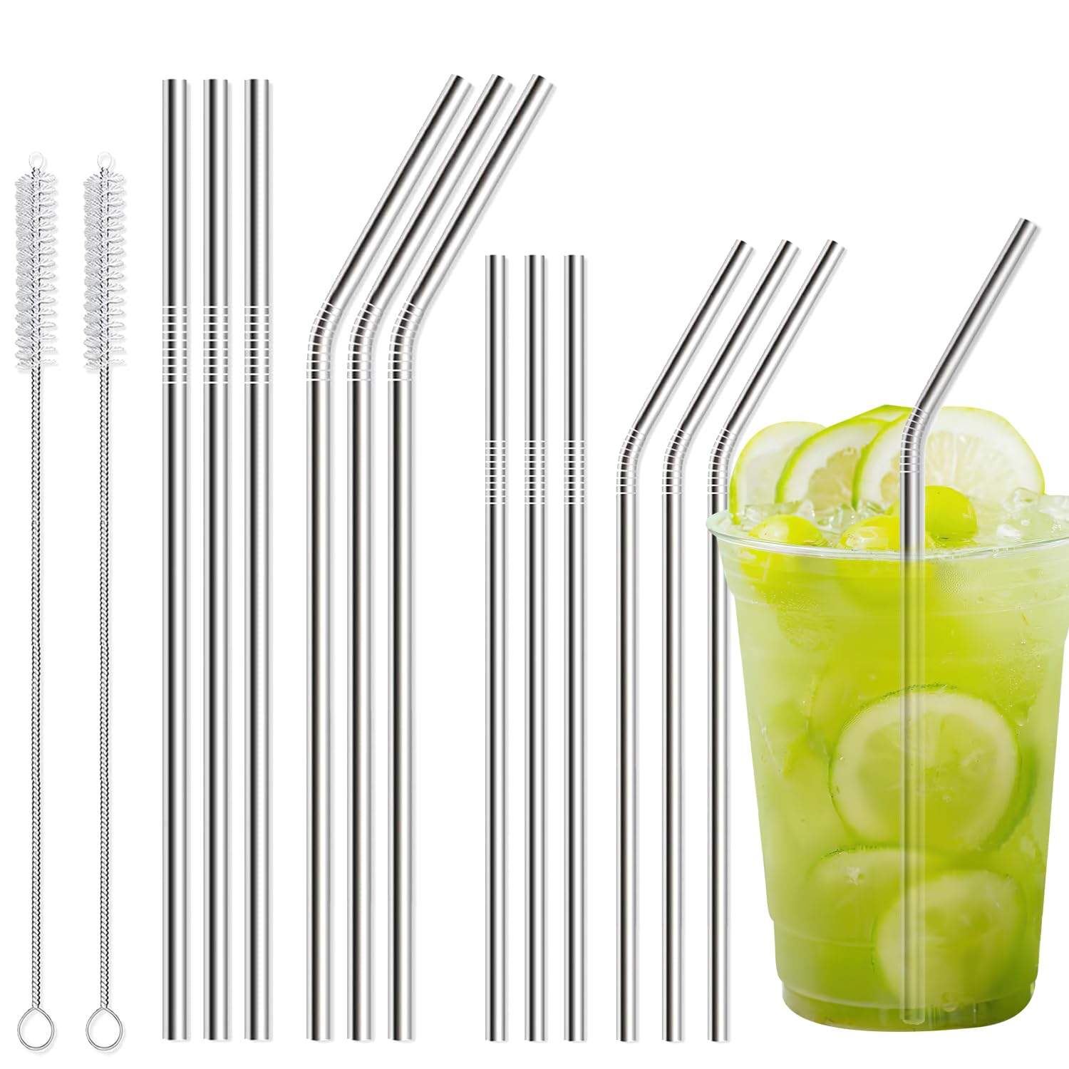 Amazon.com: 12-Pack Reusable Stainless Steel Metal Straws with Cleaning ...