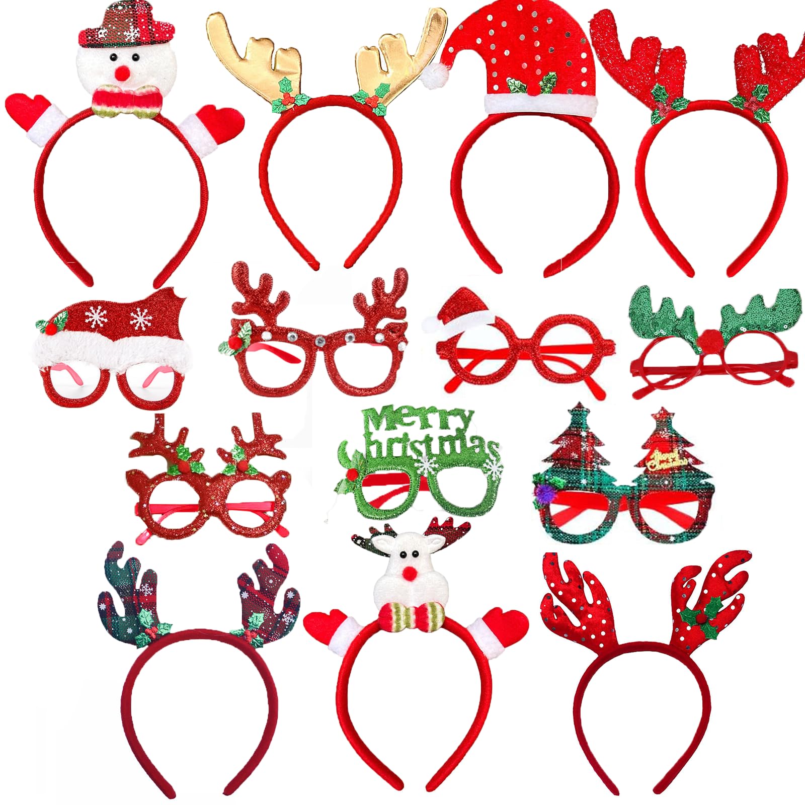 Amazon.com: 14 PCS Christmas Headbands and Christmas Glasses Set ...