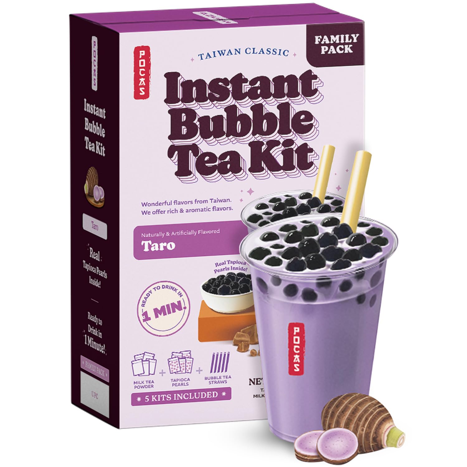 Amazon.com: Pocas Bubble Tea Kit, Taro – Instant Milk Tea Powder with ...