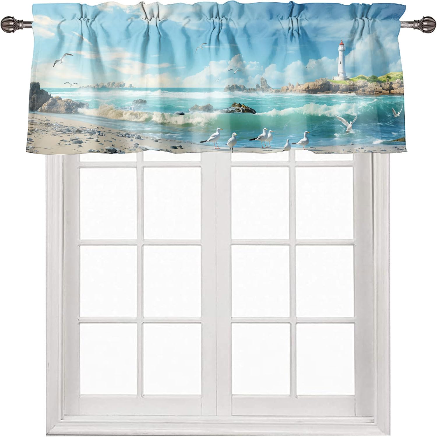 Amazon.com: Nautical Lighthouse Kitchen Curtain Valances Coastal Beach ...