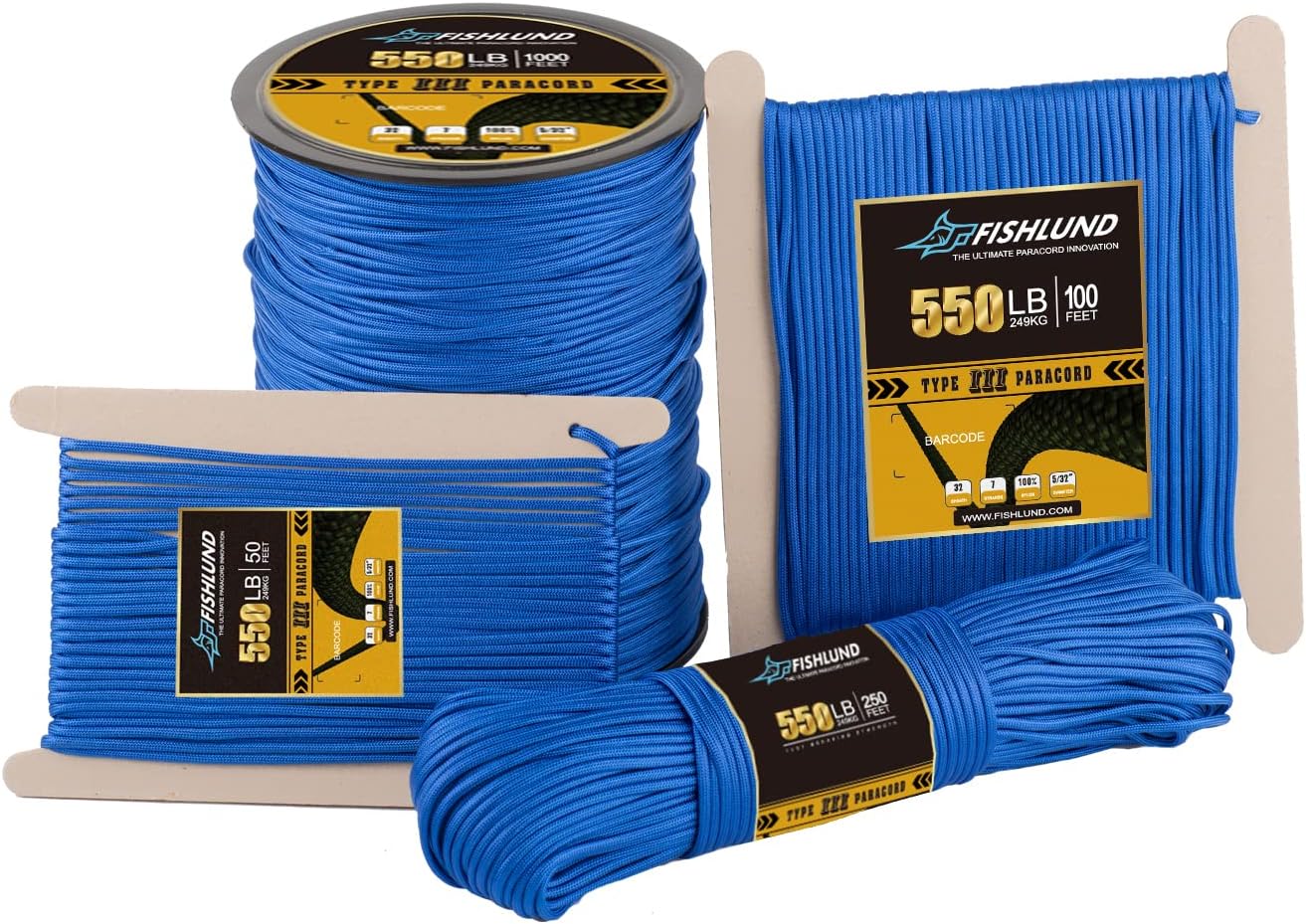 FISHLUND Paracord 550 lb, 7 Strand Type III Paracord Rope 50ft, High ...