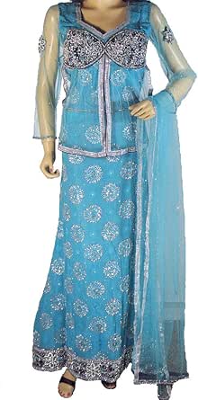 Amazon.com: Turquoise Indian Skirt Lehenga Exclusive Lengha Choli Dress ...