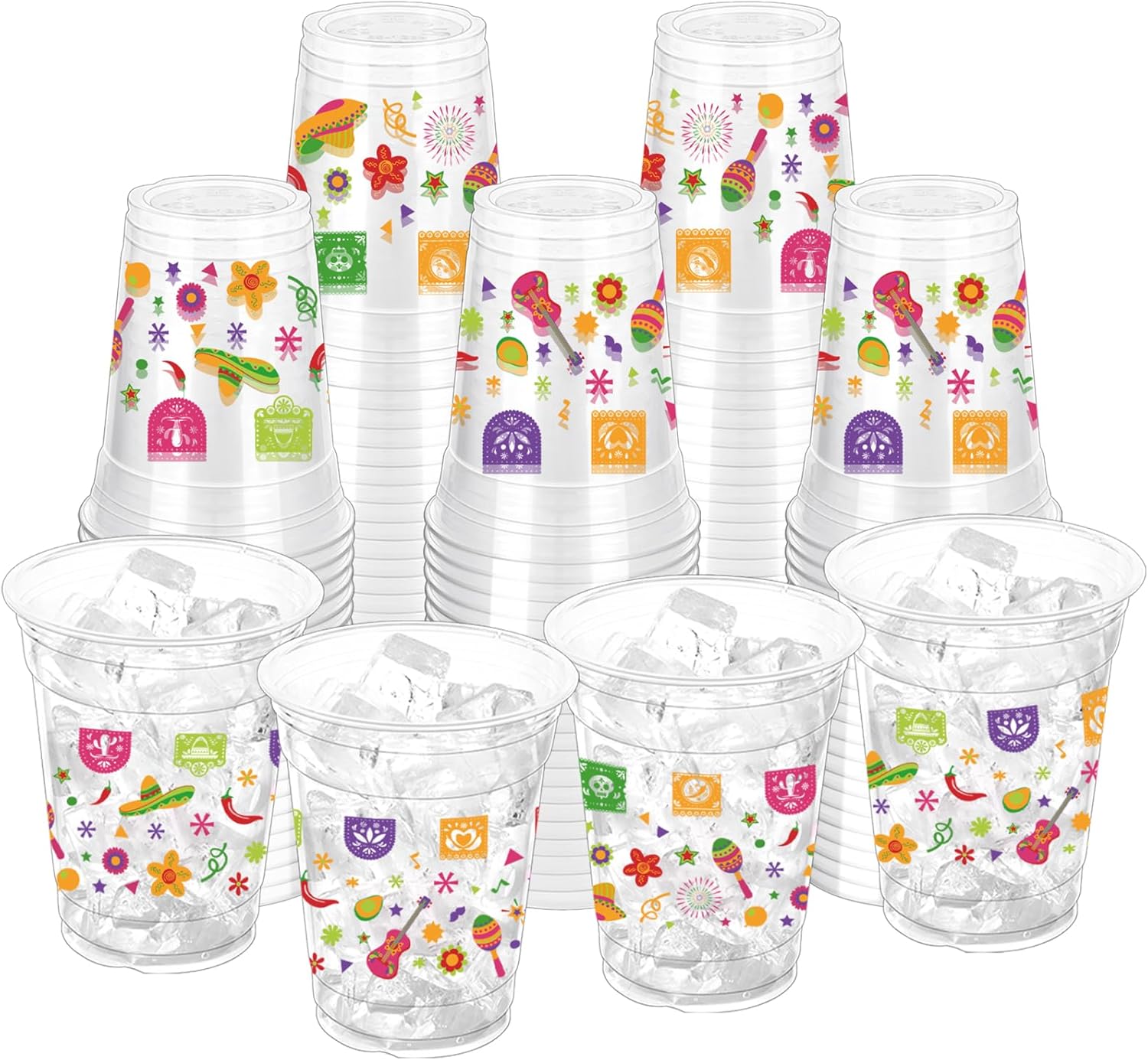 Amazon.com: 100 Pcs Fiesta Plastic Cups, 12 oz Mexican Fiesta Party ...