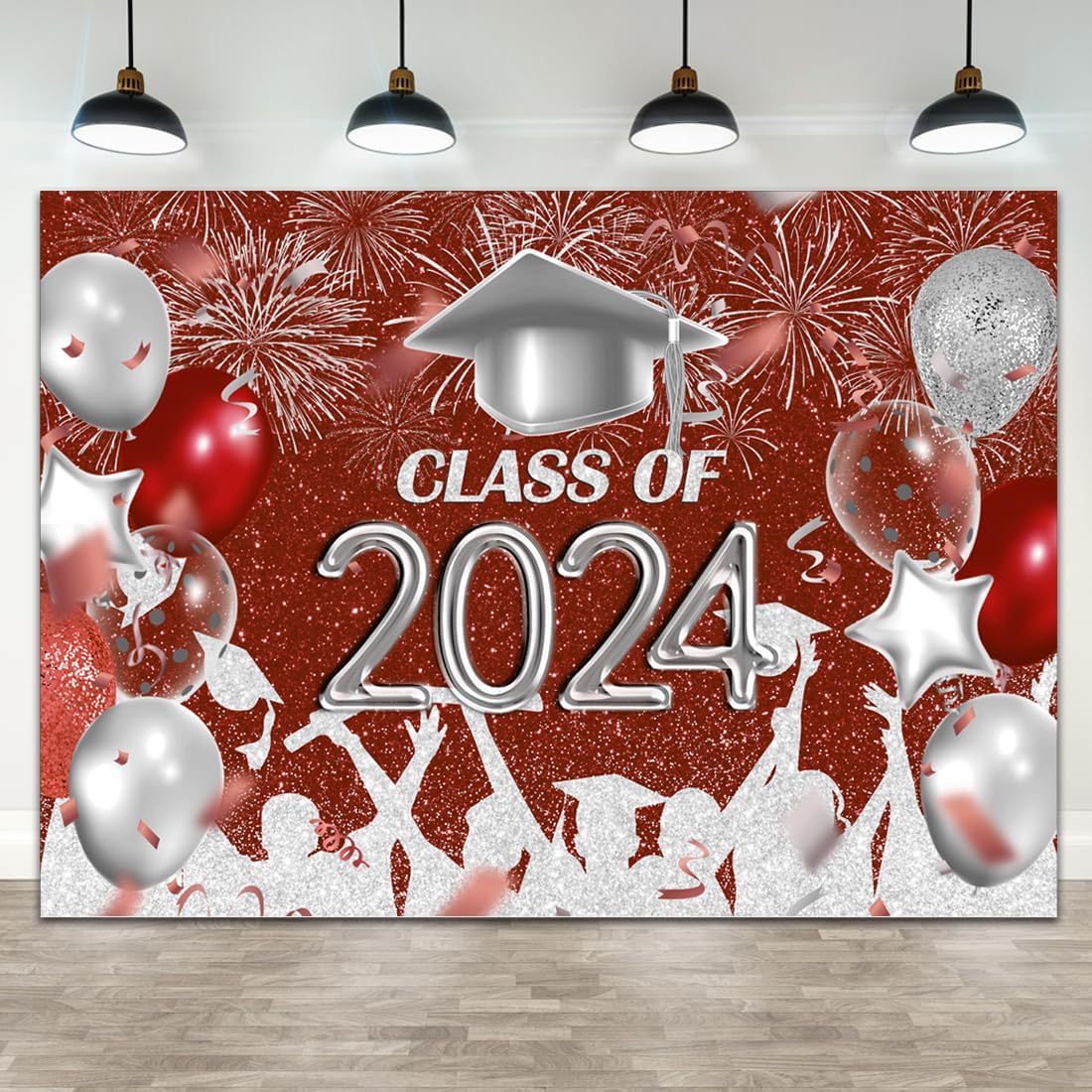 Amazon.com : Mocsicka Red Silver Class of 2024 Backdrop Graduation Caps ...