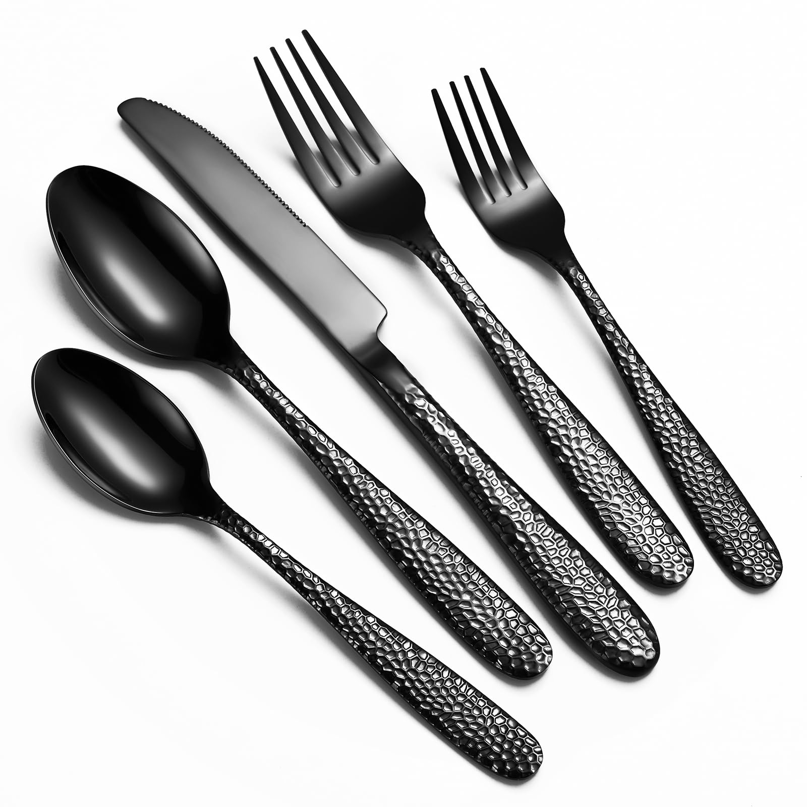 Amazon.com: Black Hammered Silverware Set, 20-Piece Heavy Duty ...