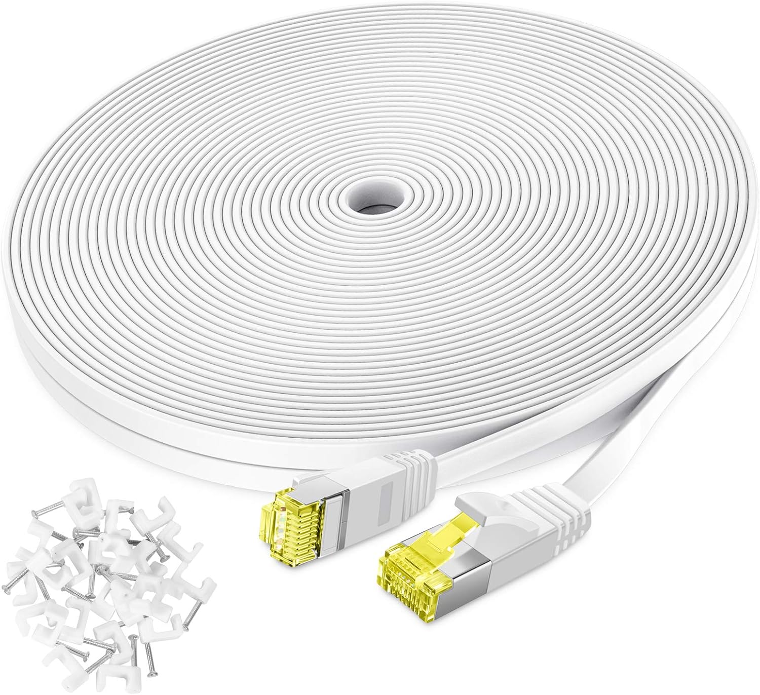 Aoforz Cat 6 Ethernet Cable 100 ft,High Speed Flat White Cat 6 Internet ...