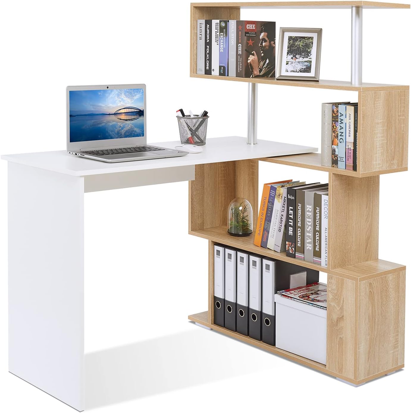 Amazon.com: Mondeer 41.7" Rotating Computer Desk with 4-Tier Storage ...