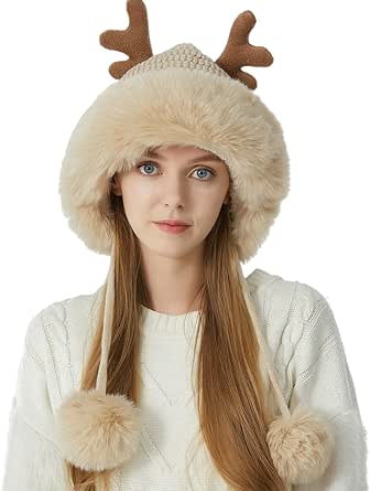 HUAMULAN Women Winter Beanie Hat Ear Flap Peruvian Warm Slouchy Fleece Lined Pompoms Knit Cap ...