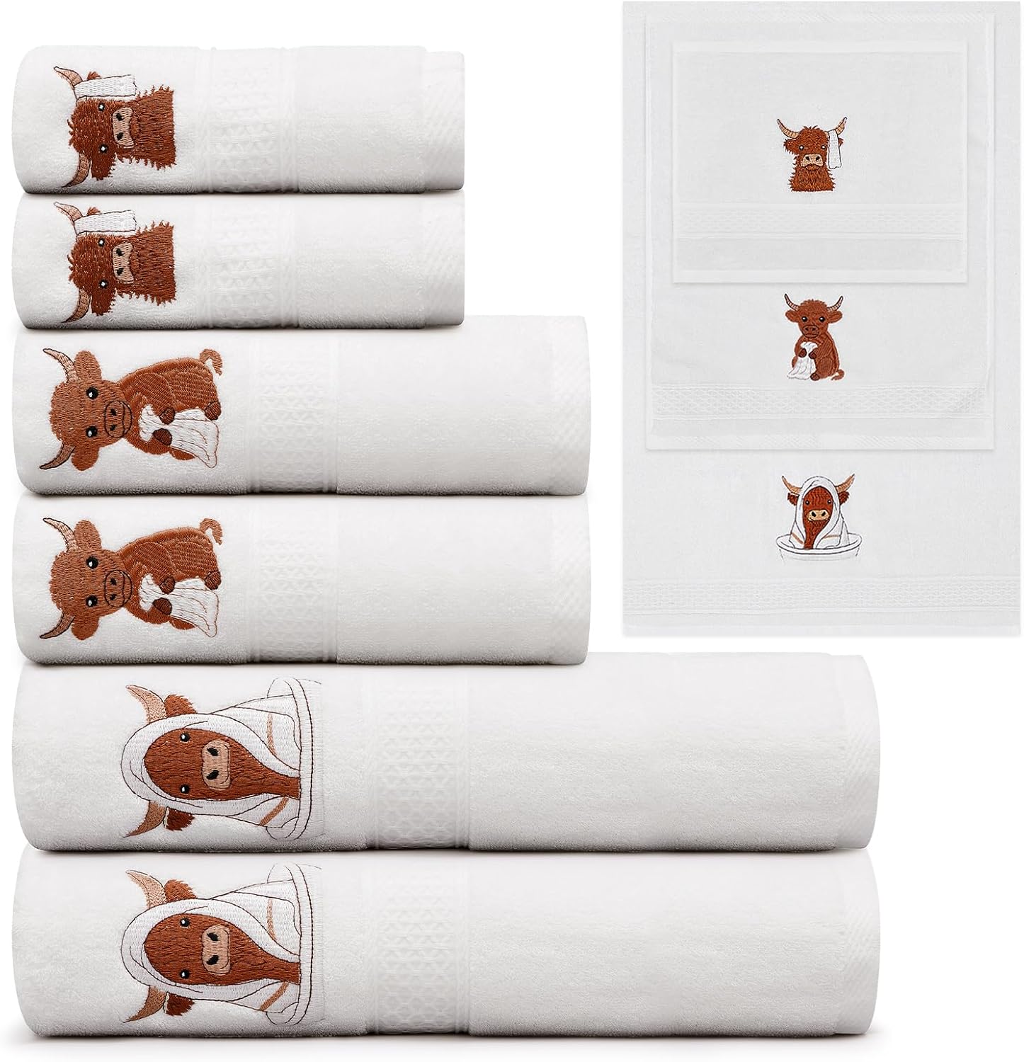Amazon.com: Peryiter 6 Pack Cotton Highland Cow Bath Towels Set ...
