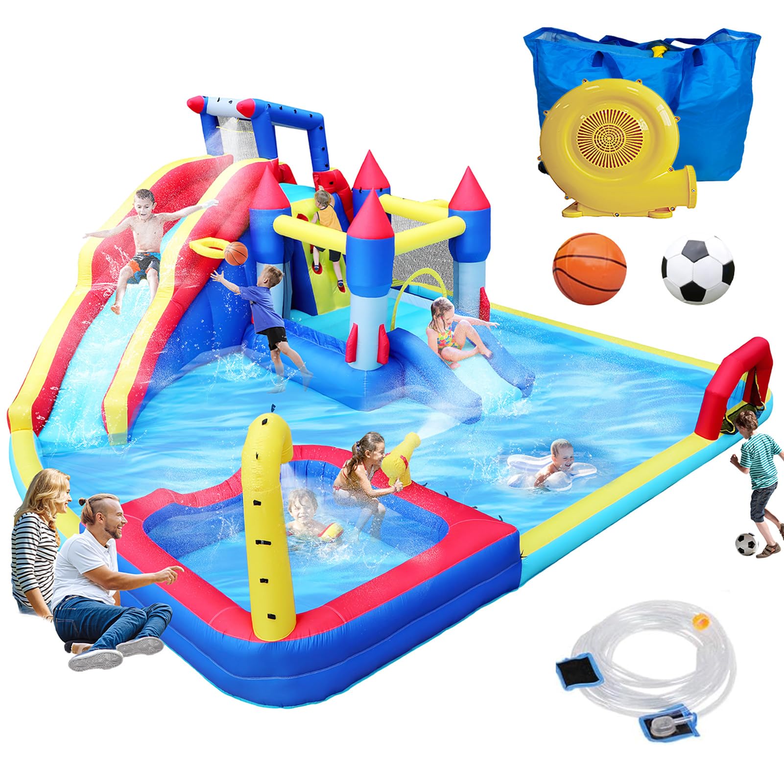 Amazon.com: Inflatable Water Slide, 19x17x8 Ft 10 in 1 Water Park ...
