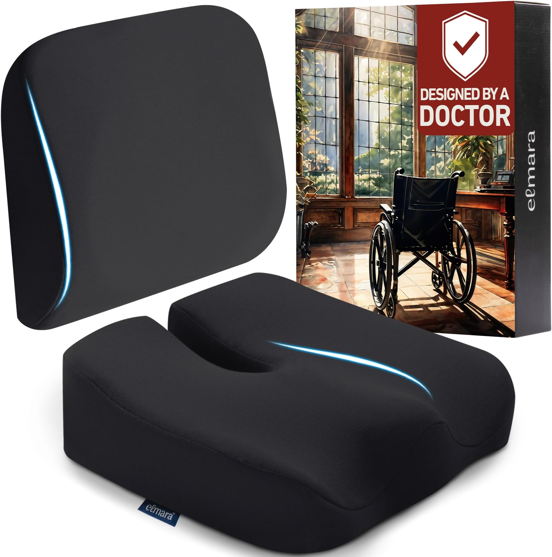 Amazon.com: Elmara Wheelchair Seat Cushion 2 Piece Set Provides Total ...