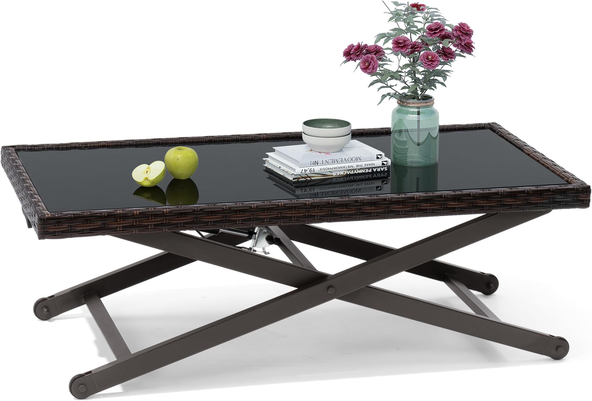 Amazon.com: JOINHOM Patio Coffee Table Height Adjustable - Outdoor Coffee Side Table with ...