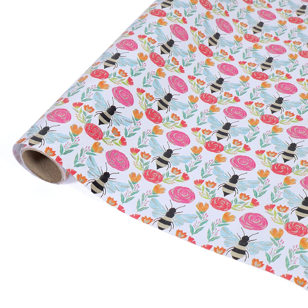 Crown Greetings Flower & Bees Gift Wrap Roll - Gift Wrapping Paper ...