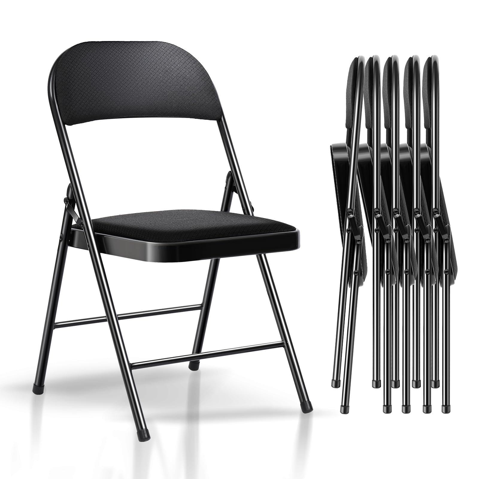 Amazon.com: Fenbeli Folding Chairs with Cushion 6 Pack - Black Fabric ...