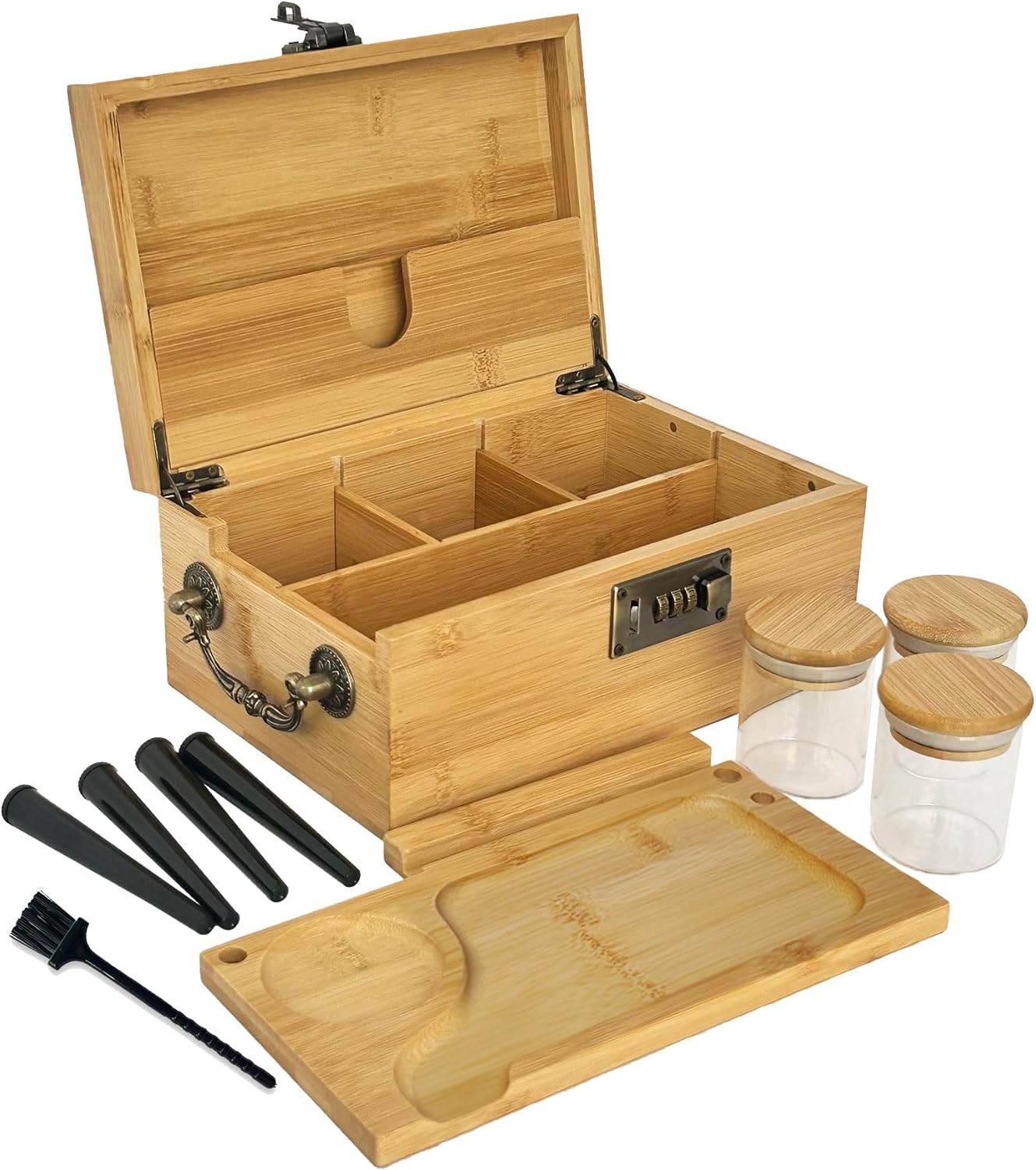 Large Bamboo Stash Box with Combination Lock, Locking Stashbox ...