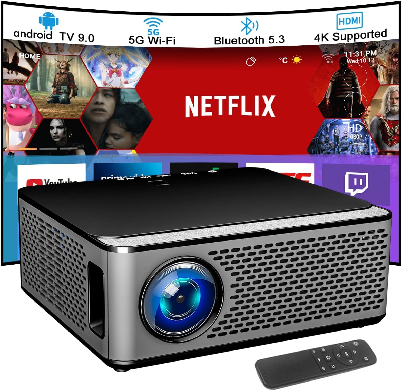 Amazon.com: 【Netflix support】Smart TV Projector for bedroom with WiFi ...