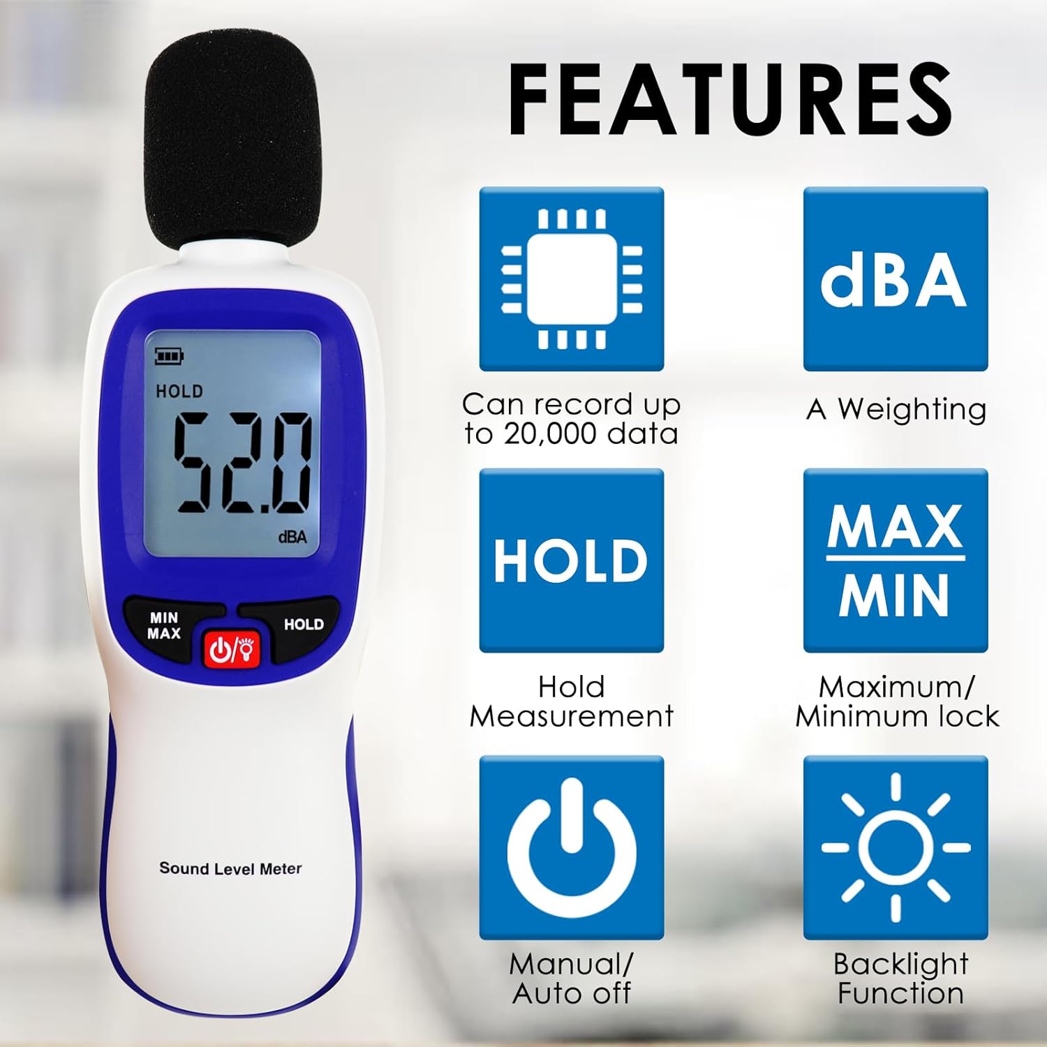 Wireless Decibel Meter, Bluetooth Sound Level Meter with App Data ...