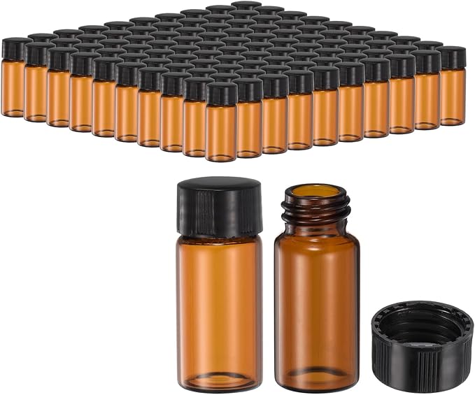 uxcell 10ml Amber Glass Vials, 100 Pack Sample Vials with Screw Cap ...