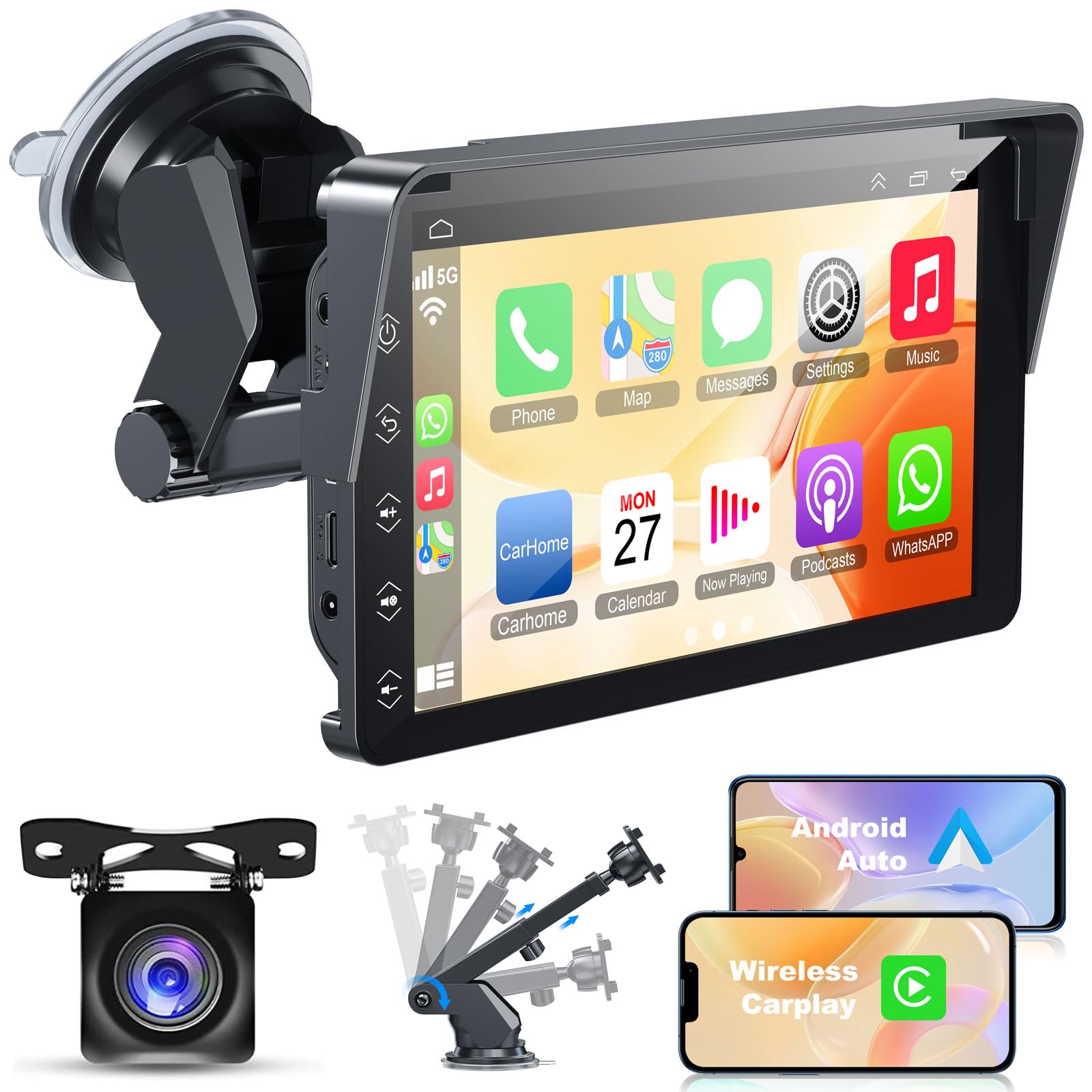 Buy Portable Car Stereo Wireless Apple Carplay Android Auto,7 Inch ...