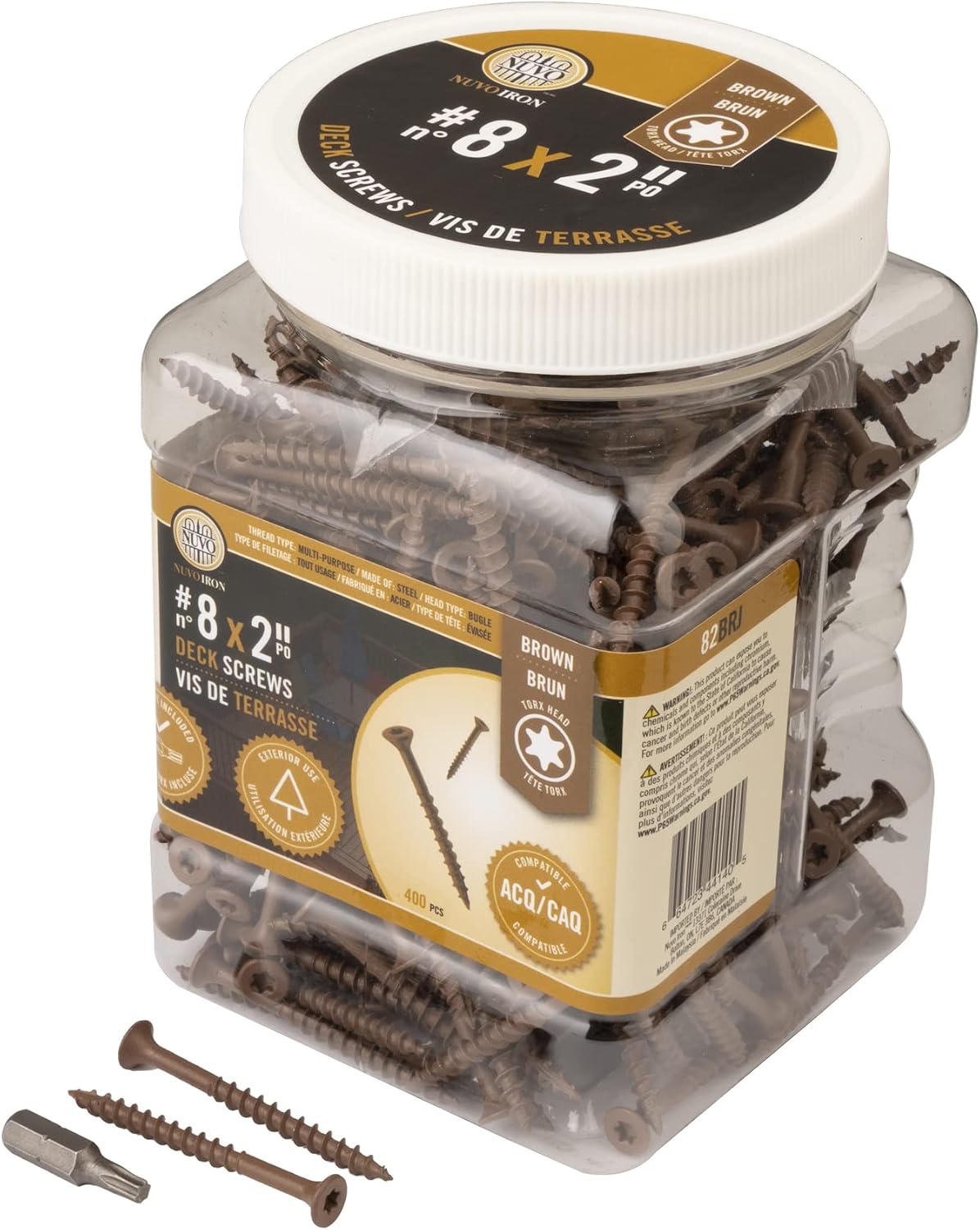 Nuvo Iron Deck Screws Jar #8 x 2-400 Count, Brown, Wood Screws - Amazon ...