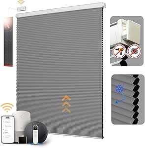 Amazon.com: CINONEKO No Drill Motorized Cellular Shades with Remote，Cordless Smart Honeycomb ...