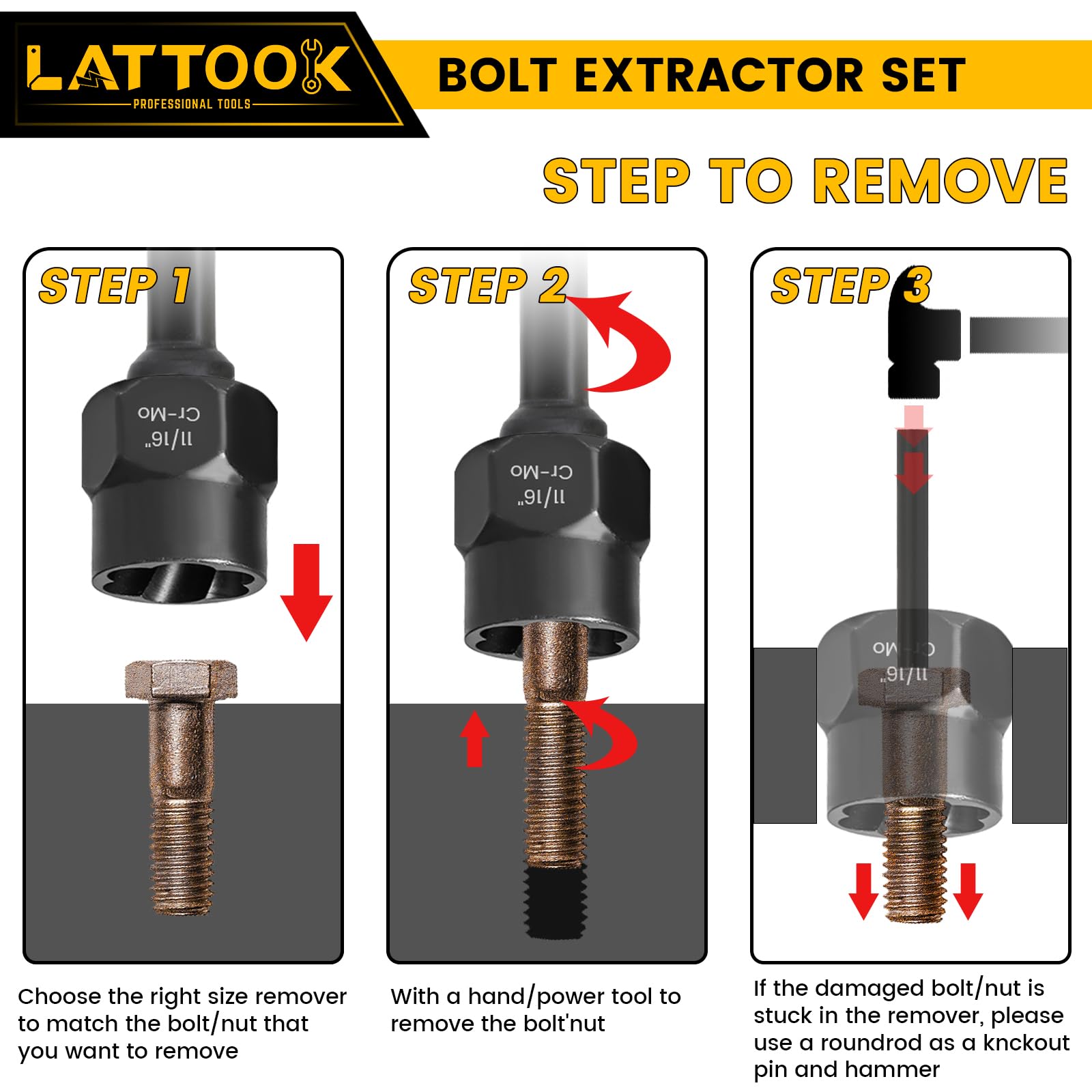 Snapklik.com : Bolt Extractor Set, 17 Pieces Impact Bolt & Nut Remover ...