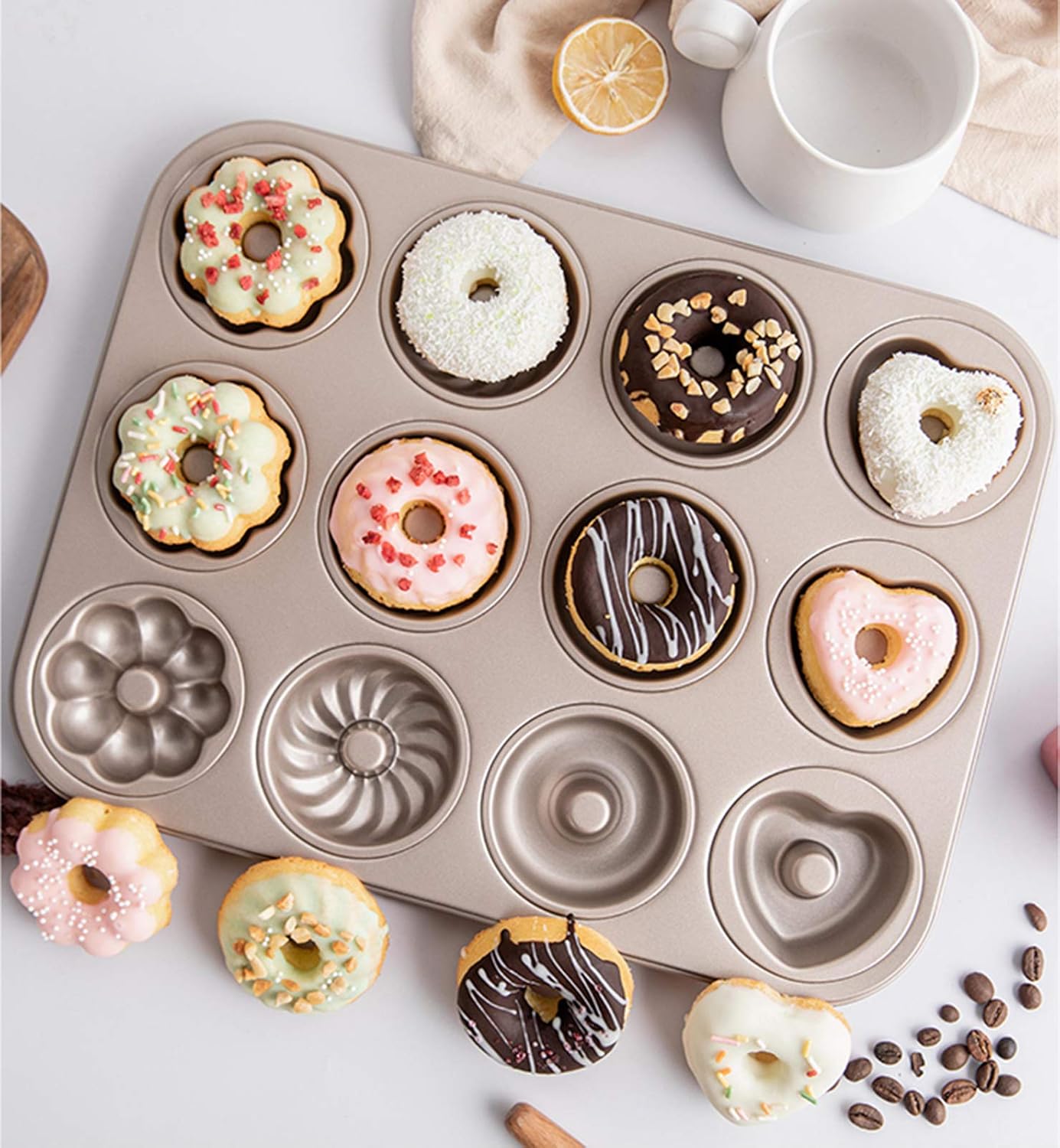 Amazon.com: iProTech Donut Pan, 12-Cavity Non-Stick Carbon Steel Cake ...