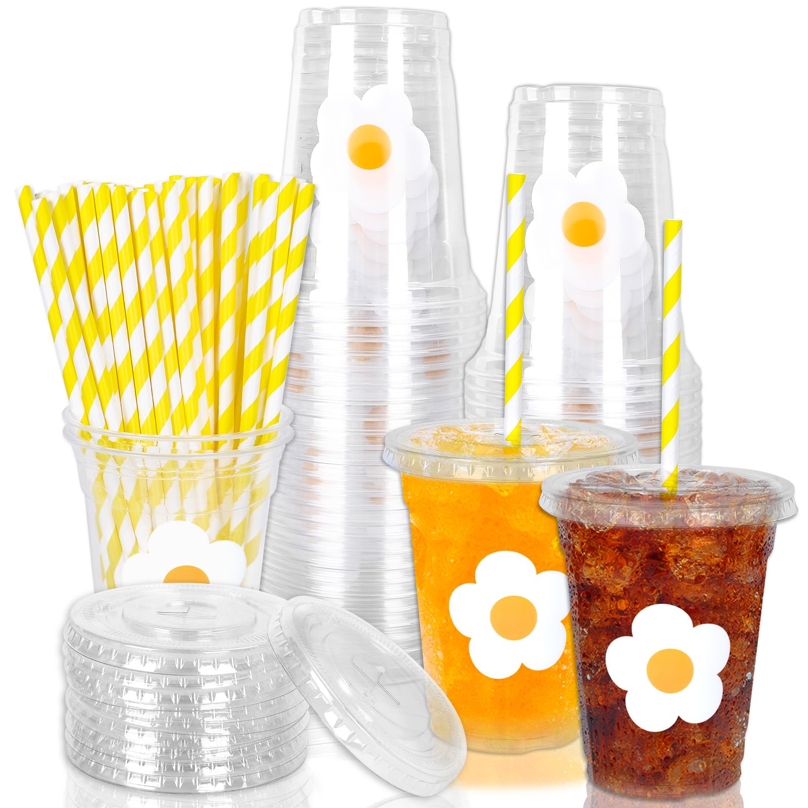 Amazon.com: Whaline 50Pcs Flowers Disposable Plastic Cups with Lids and ...