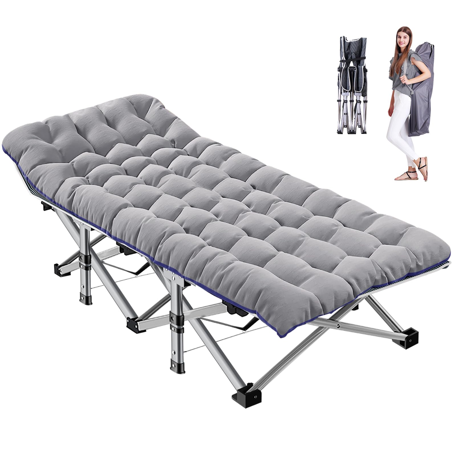 MOPHOTO Camp Bed with Mattress, Portable Fold Up Bed for Outdoor Travel ...