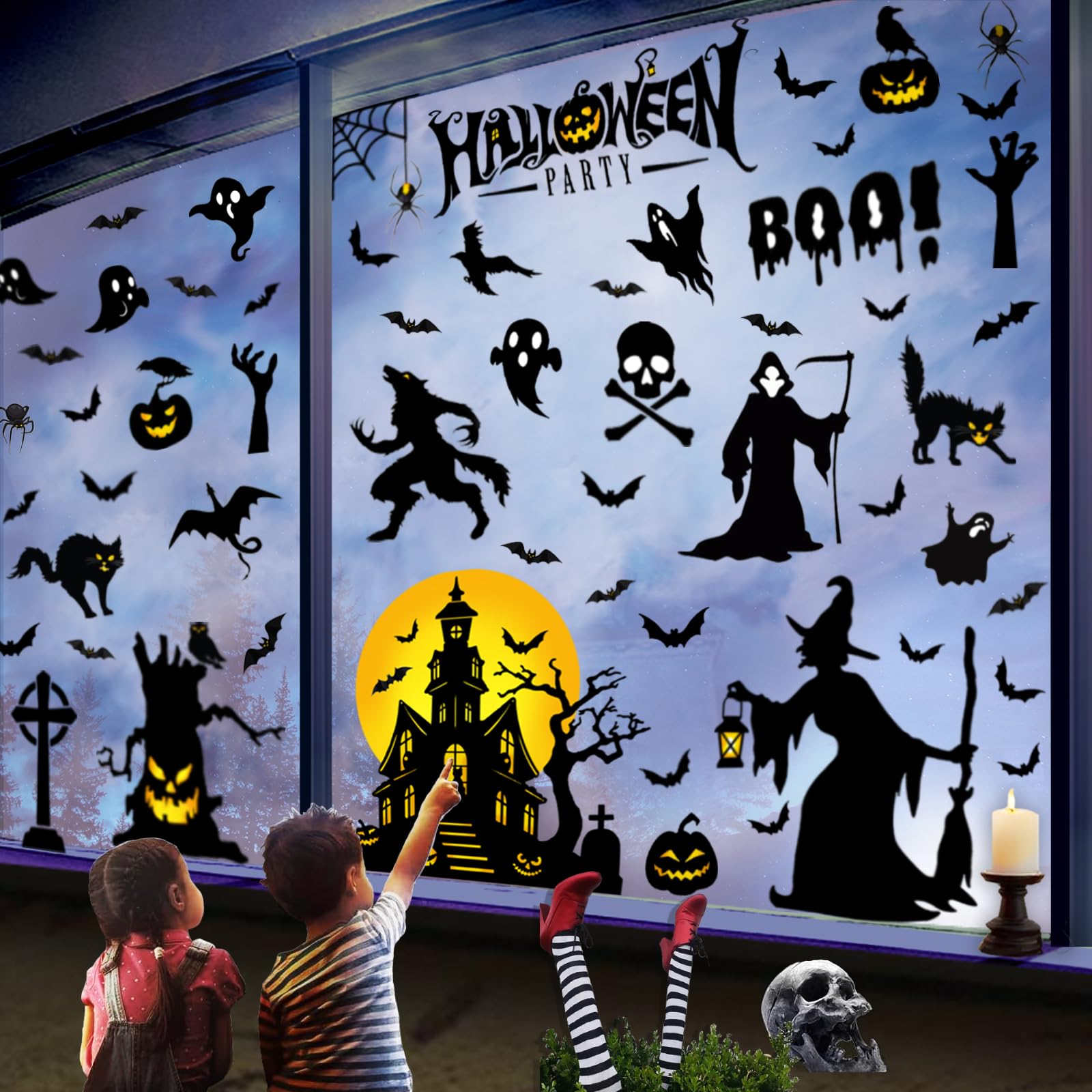 Amazon.com: Halloween Window Clings Halloween Window Decals Double-Side ...