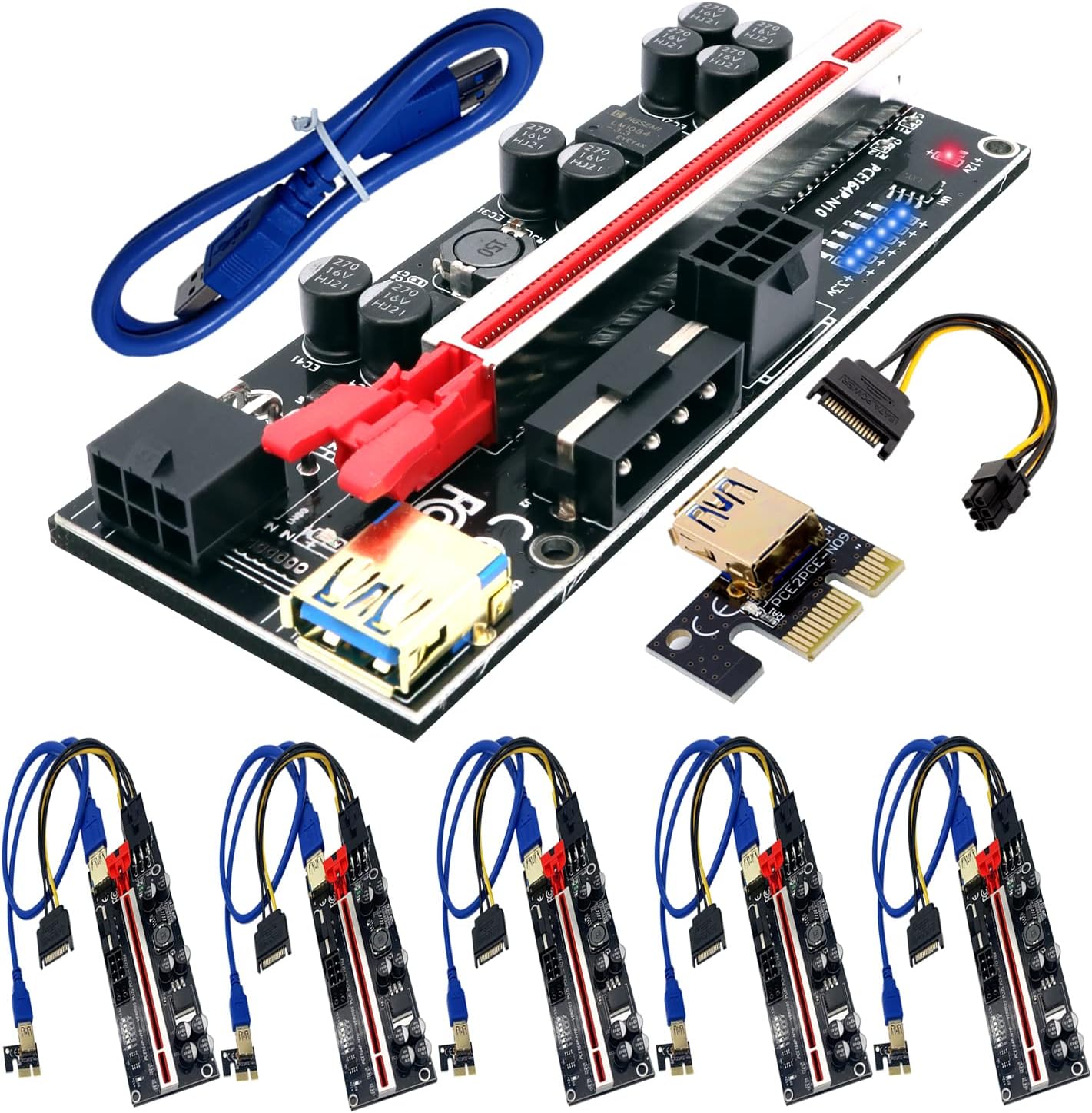 Amazon.com: 6 Pack PCIe Riser 1x to 16x, GPU Mining Card Powered ...