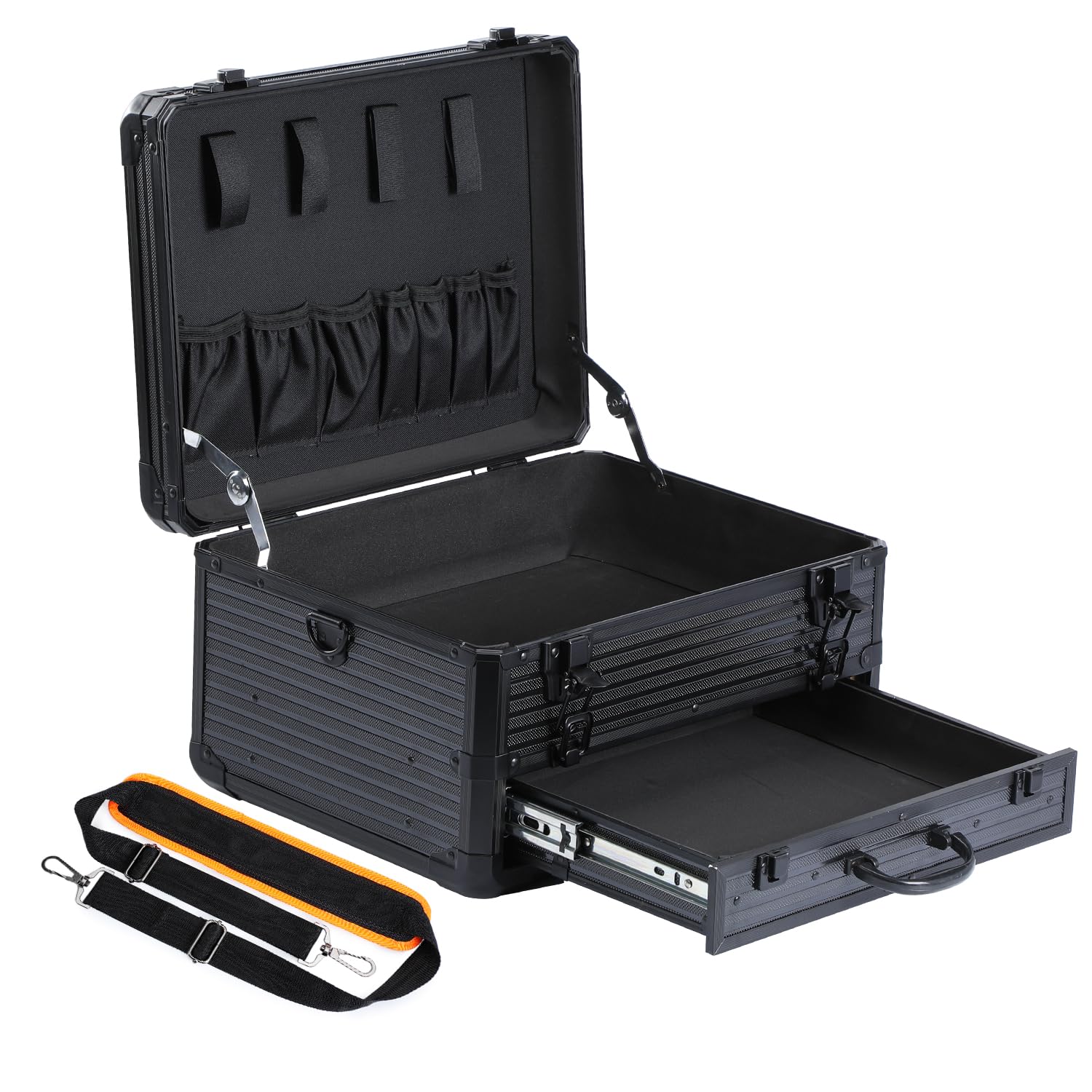 WISEPRO Portable Tool Box, Aluminum Tool Storage Box with Drawer and ...