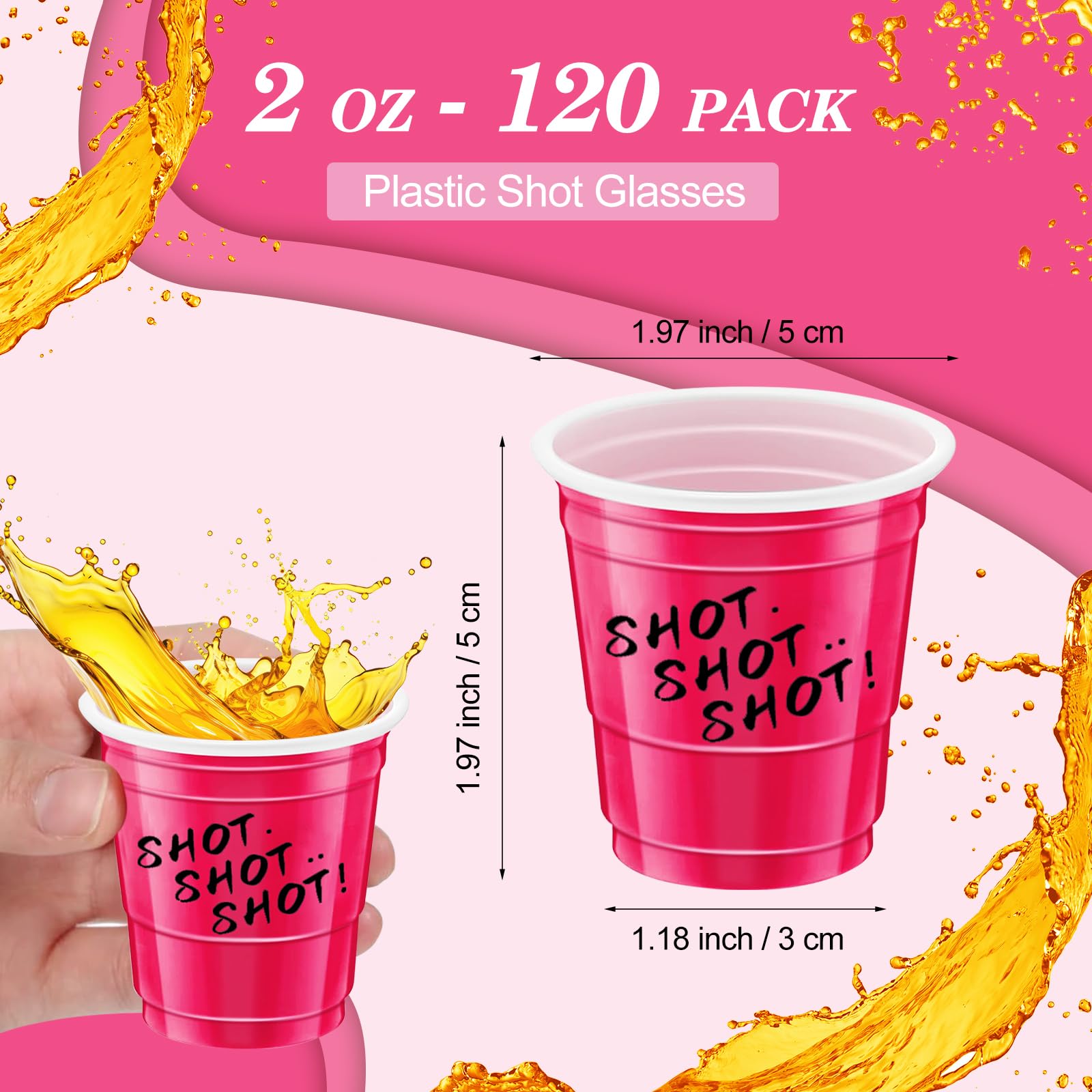 Snapklik.com : 120 Pcs Pink Plastic Shot Glasses 2 Oz Hot Pink Shot ...