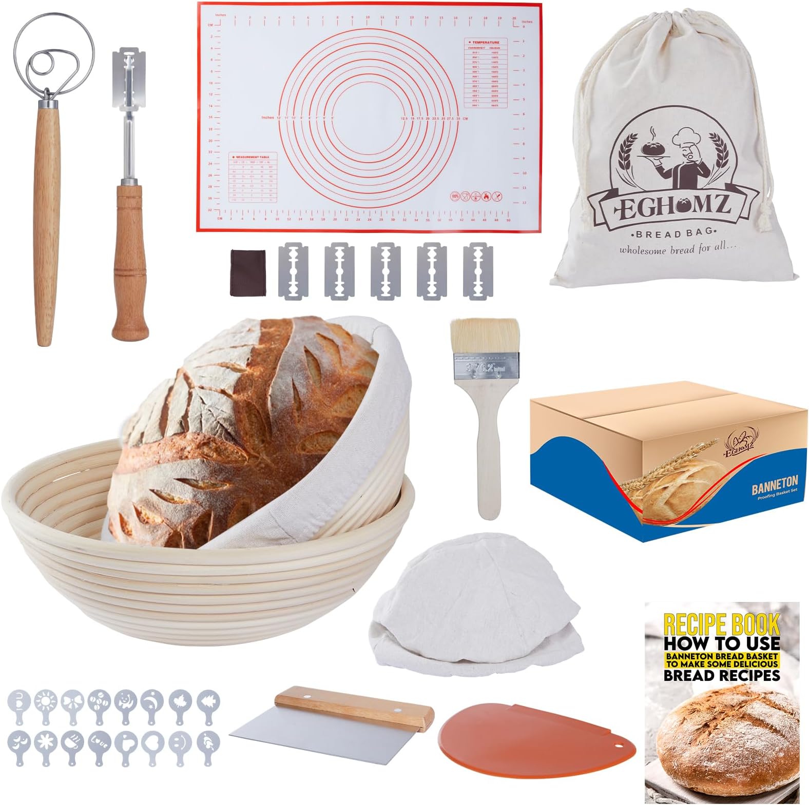 Amazon.com: 17 Pieces Banneton Bread Proofing Basket Set - 9 and 10 ...