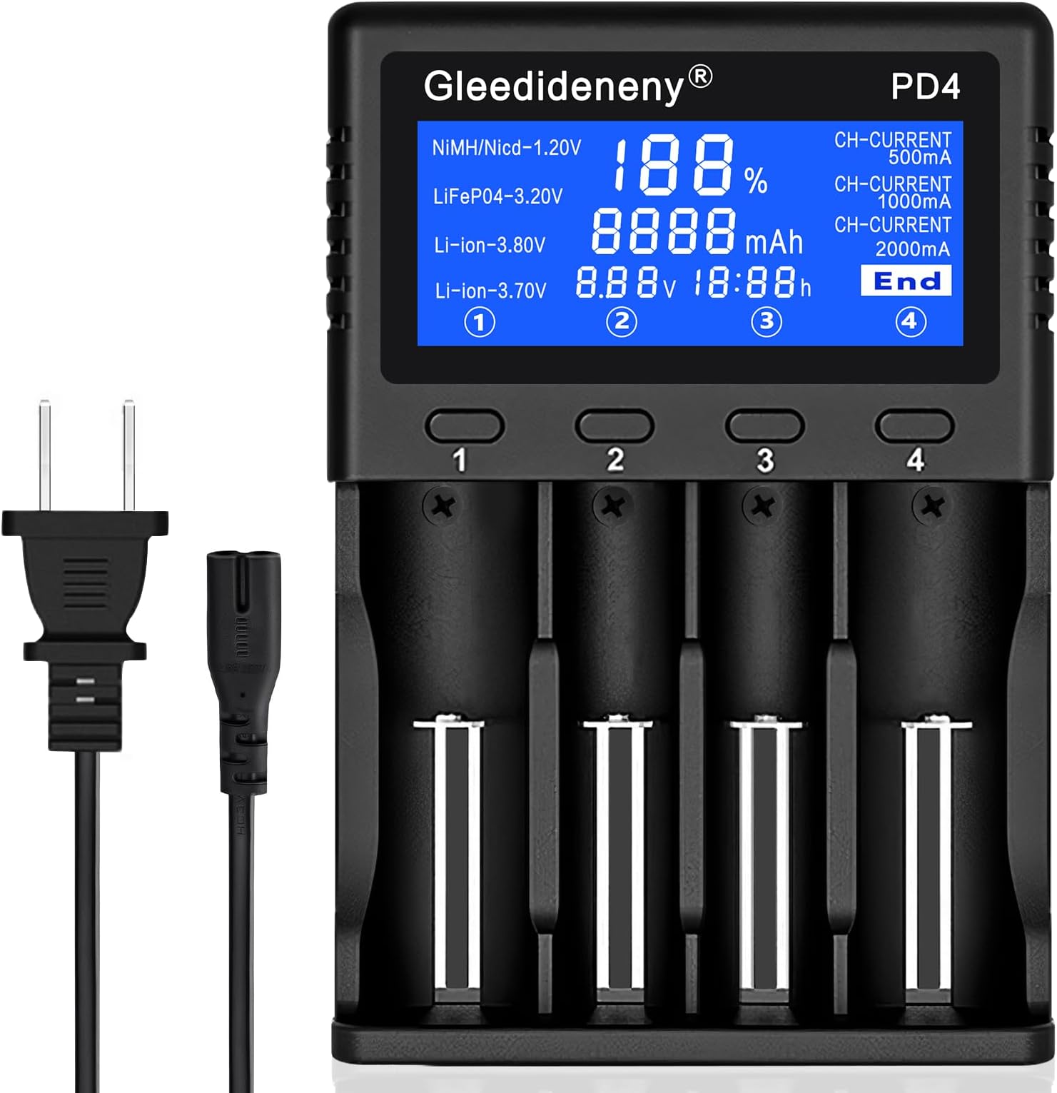 Gleedideneny 18650 Cargador de batería, cargador universal LCD para recargable 3.7 V, 3.8 V, 3.2 ...