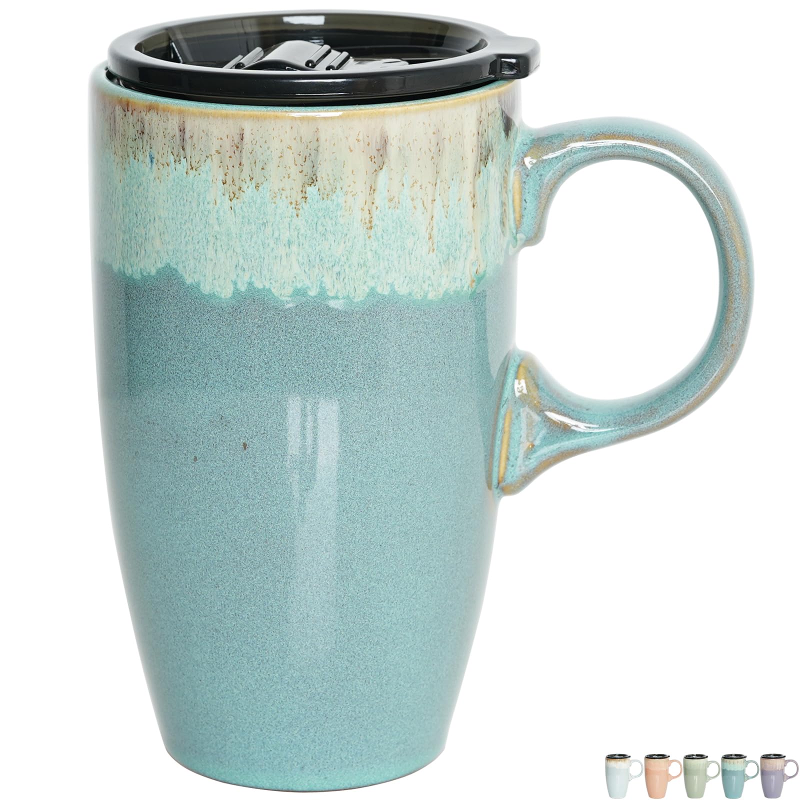Amazon.com | Bosmarlin Ceramic Travel Coffee Mug with Handle and Lid ...