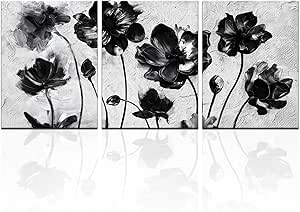 Amazon.com: Nachic Wall Abstract Flower Canvas Wall Art Modern Black White Grey Bathoom Bedroom ...