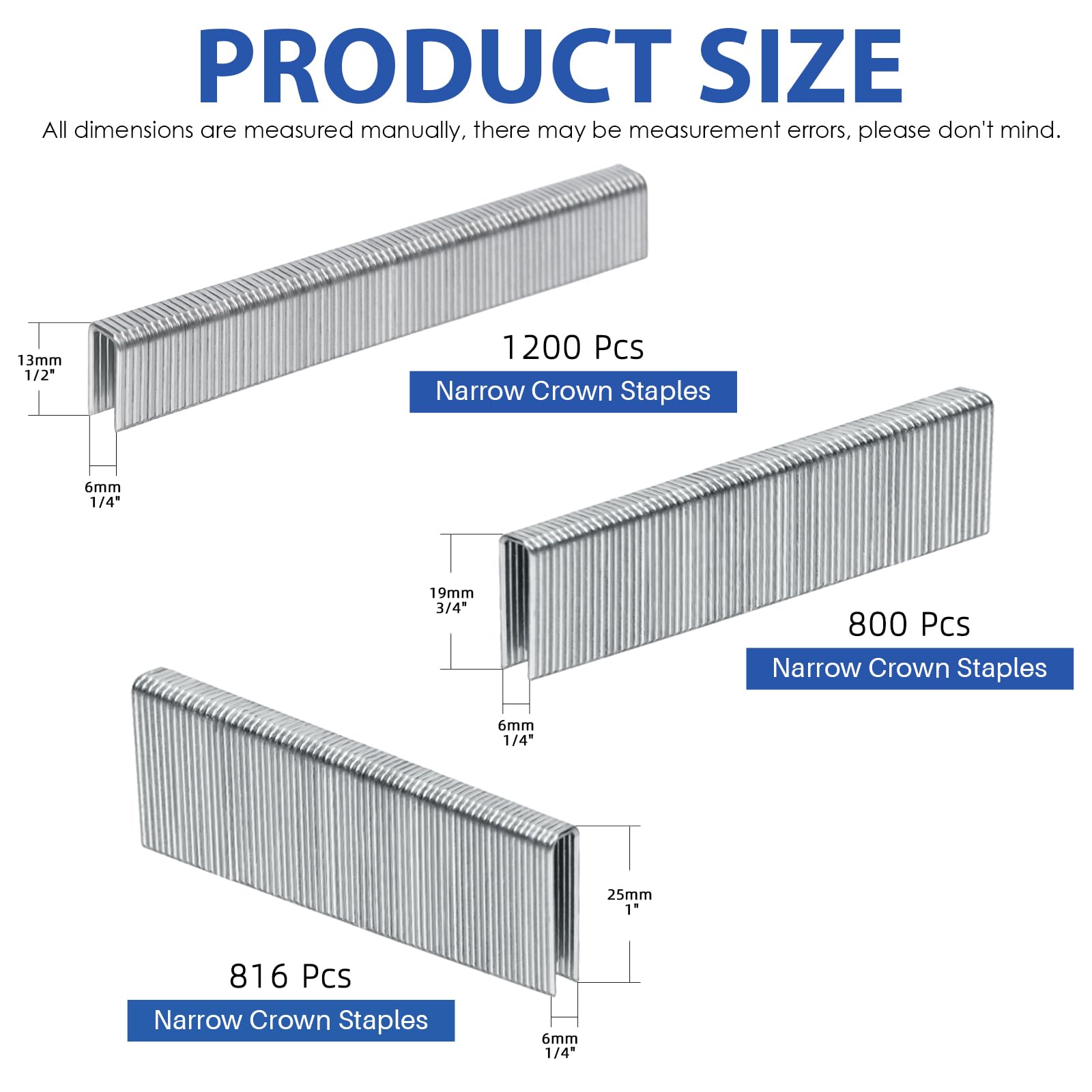Snapklik.com : Glarks 2816Pcs 18 Gauge Narrow Crown Staples, 1/2", 3/4 ...