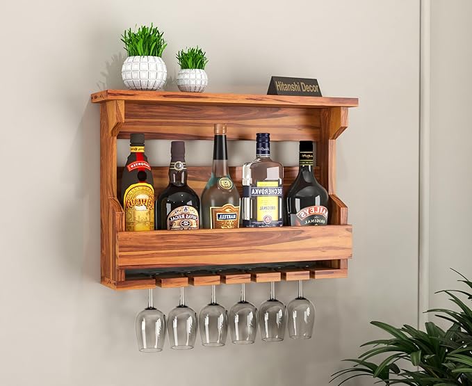Hitanshi Decor Solid Sheesham Wood Jaddy Wall Hanging Mounted Wine Rack ...