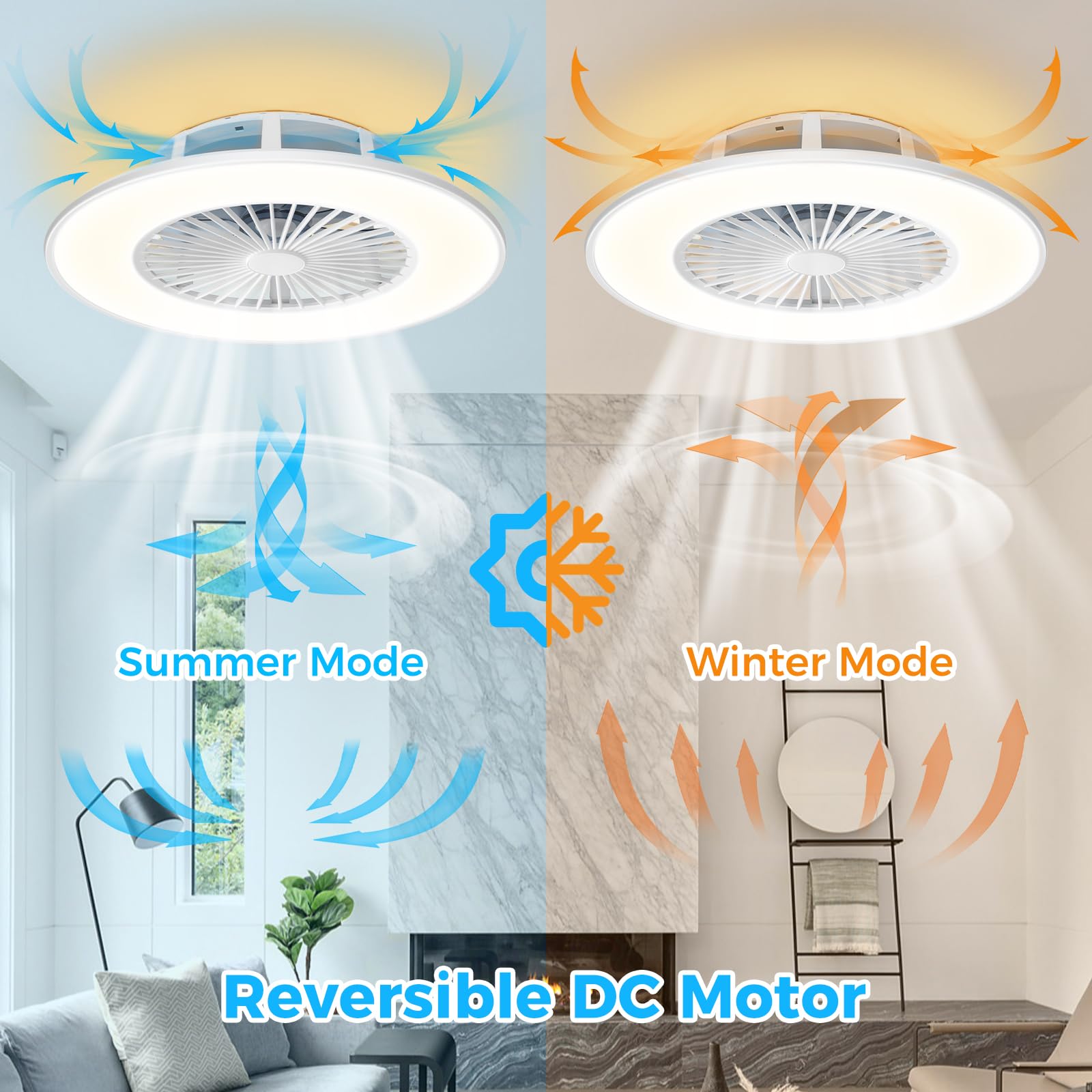 22 Inch Ceiling Fan with Light Remote Control, Bladeless Bedroom ...