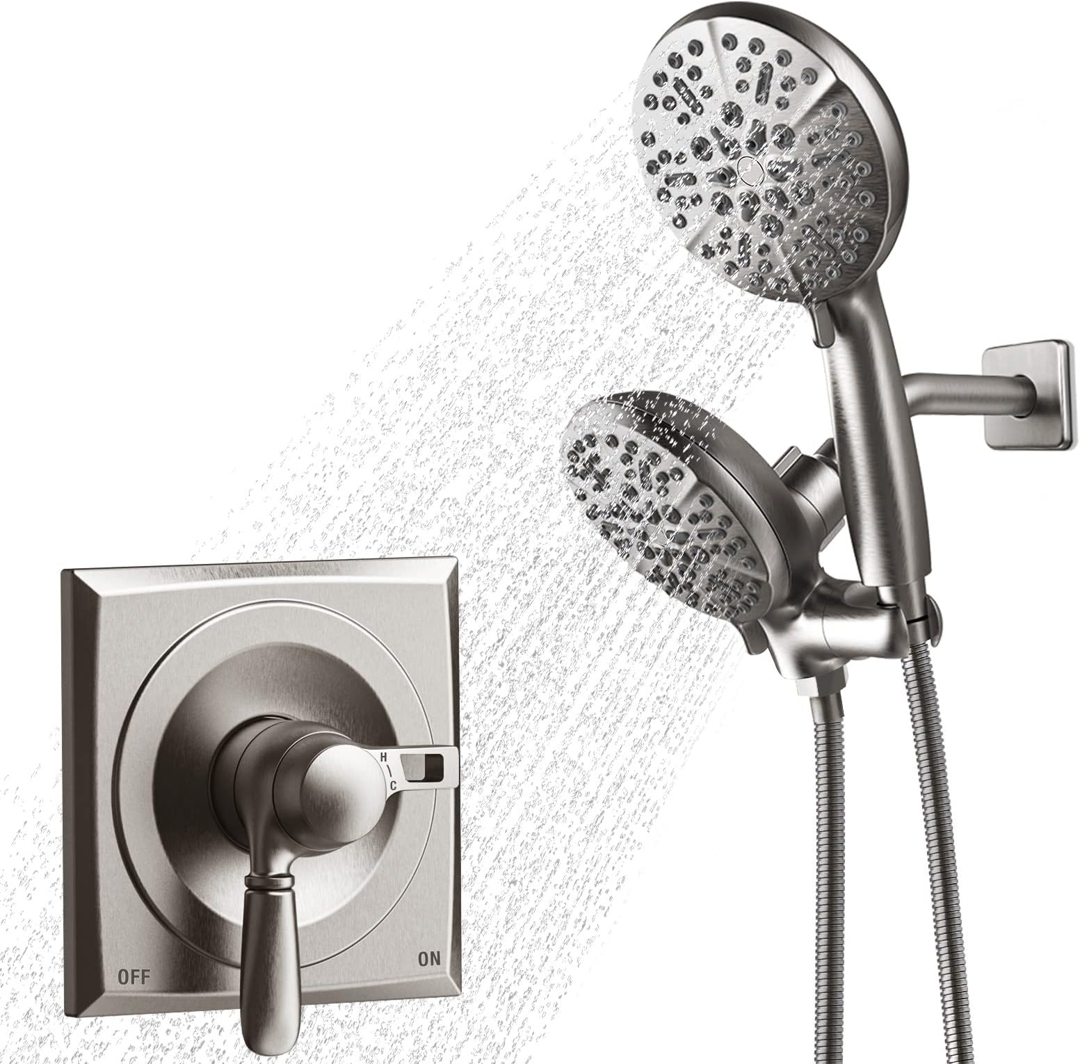 KZH Dual-Function Shower Faucet Set with Valve Brushed Nickel, 2 in 1 ...
