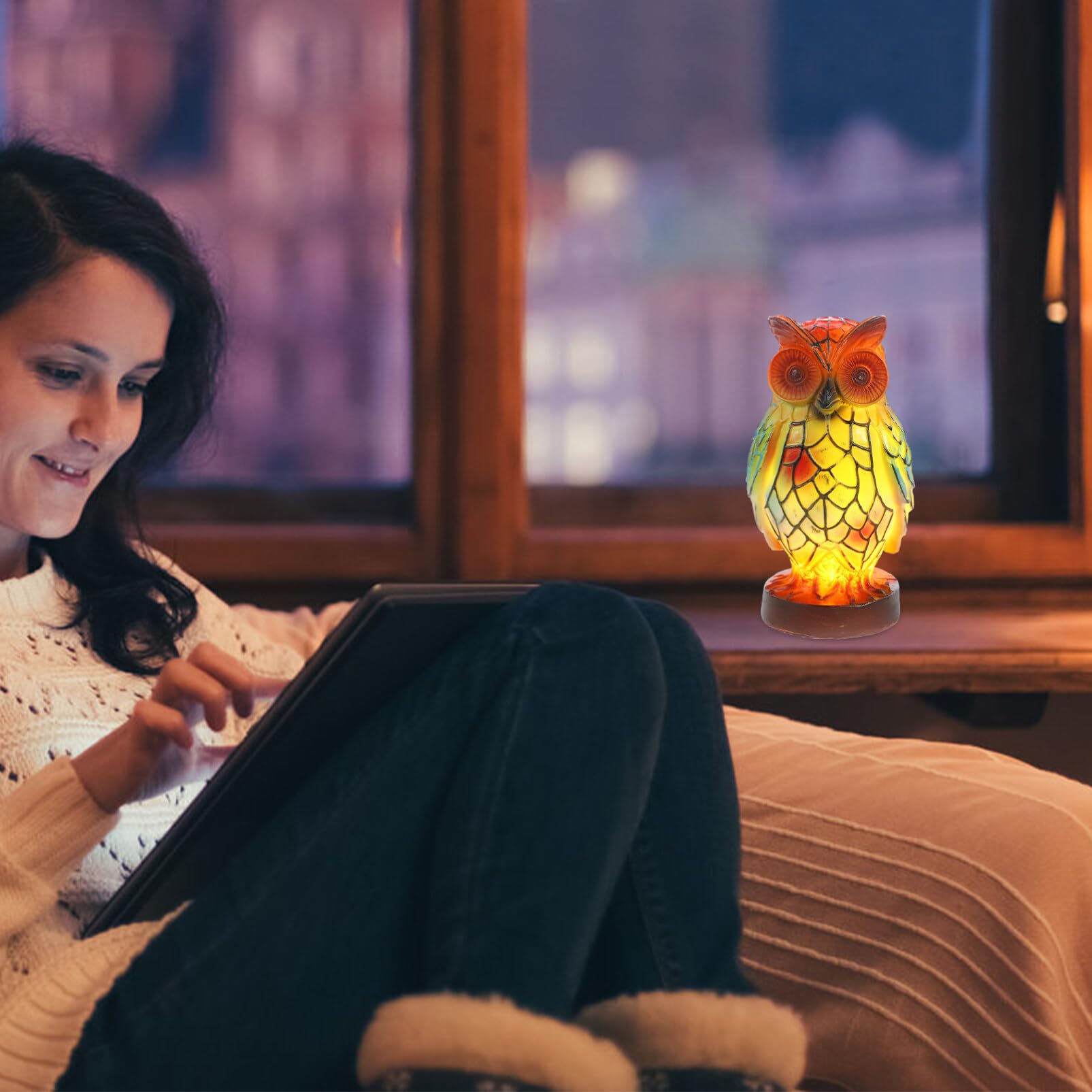 HOMSFOU Owl Night Lamp Table Animal Lamp Owl Shaped Desk Light Stained ...