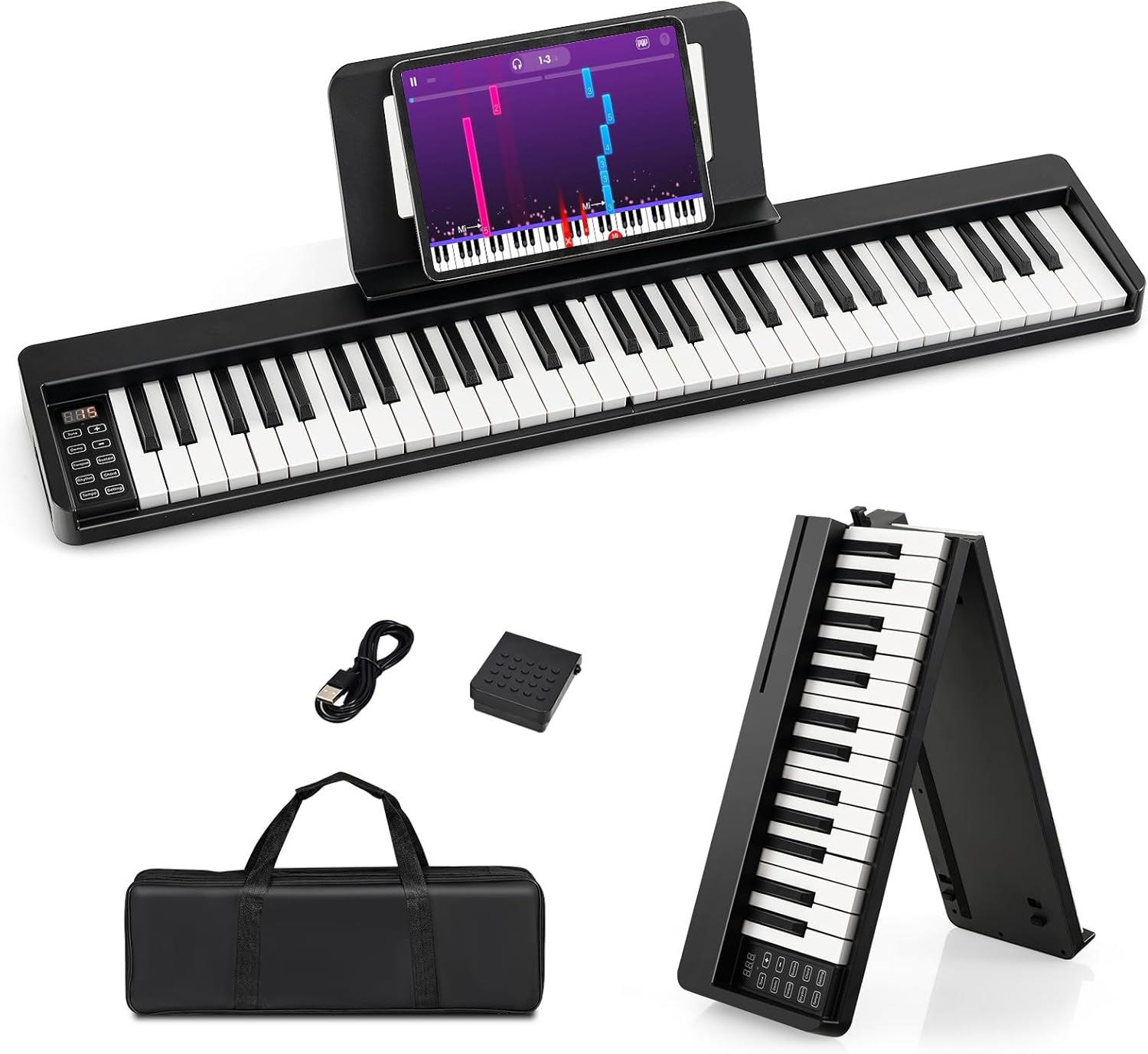 COSTWAY 61-Key Foldable Digital Piano Keyboard, Full Size Semi-Weighted Keyboards with MIDI ...