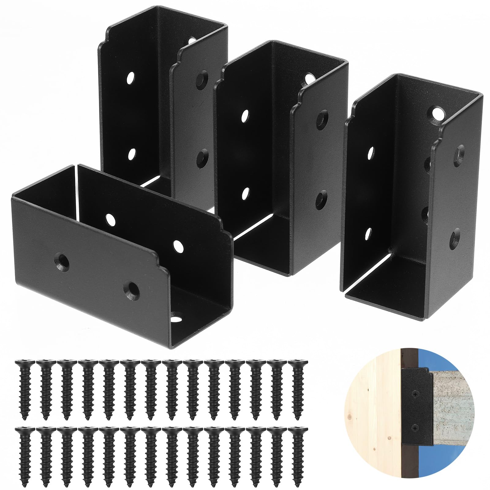 4 Pcs 2" x 4" Stainless Steel Deck Railing Brackets Connectors, Black ...