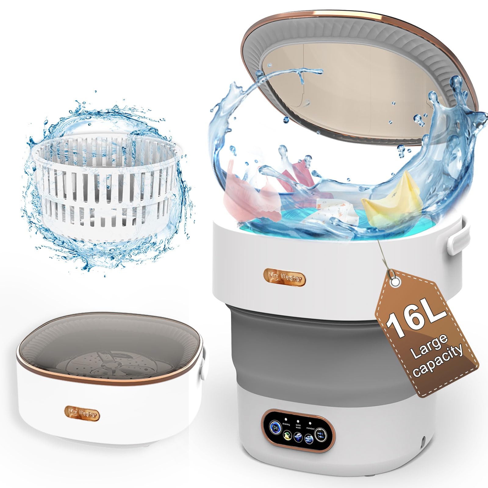 Amazon.com: 16L Portable Washing Machine, Mini Foldable Washer with ...