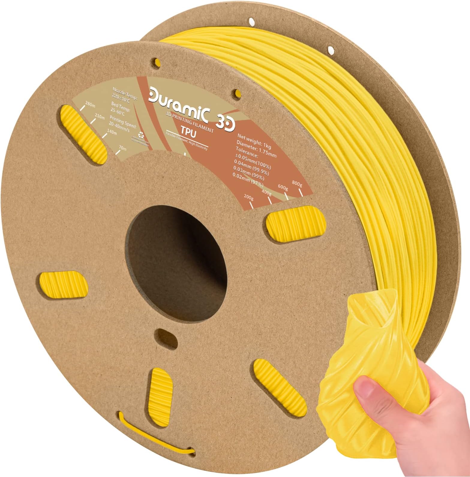 Amazon.com: DURAMIC 3D TPU Filament 1.75mm Yellow, TPU Flexible ...