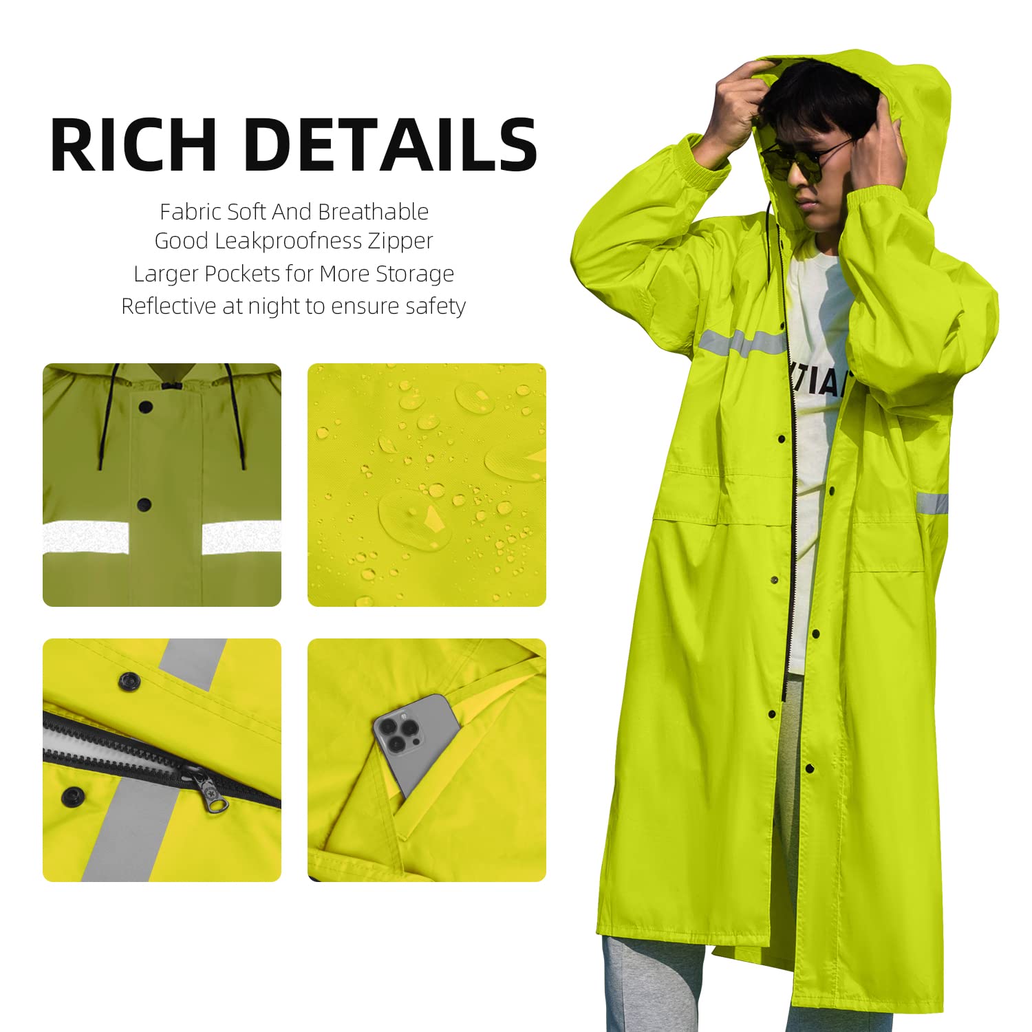 Snapklik.com : Long Hooded Raincoat Safety Waterproof Emergency Rain ...
