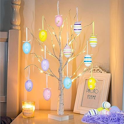 Easter Decorations, Easter Tree Lights with 12 Hanging Eggs, 2FT Easter ...
