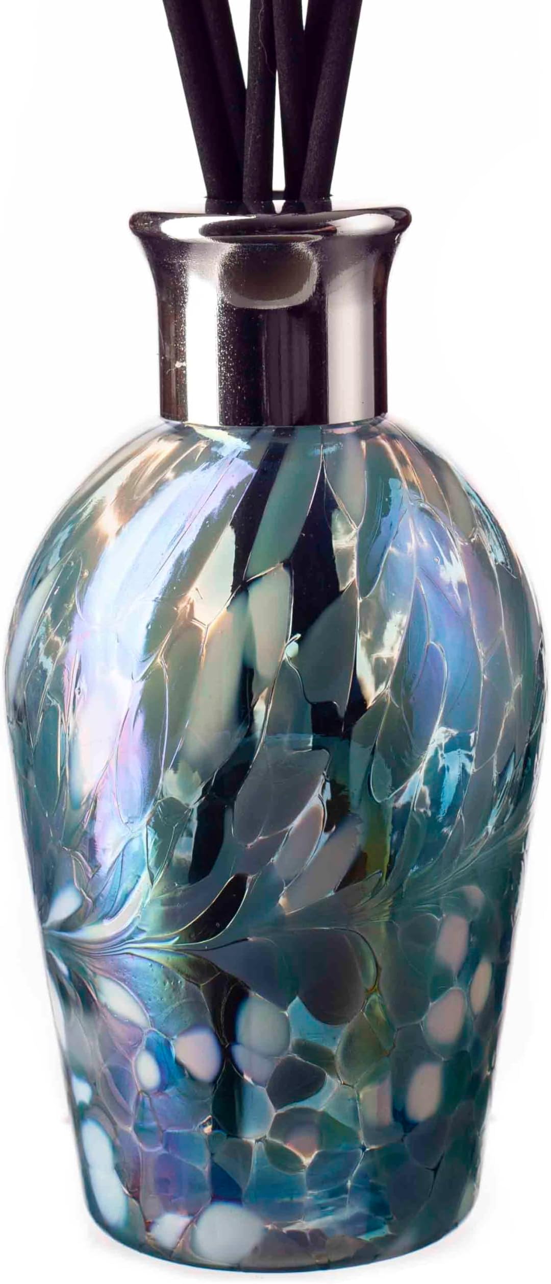 Amelia Art Glass Reed Diffuser Sphere - Turquoise & White Crackled ...