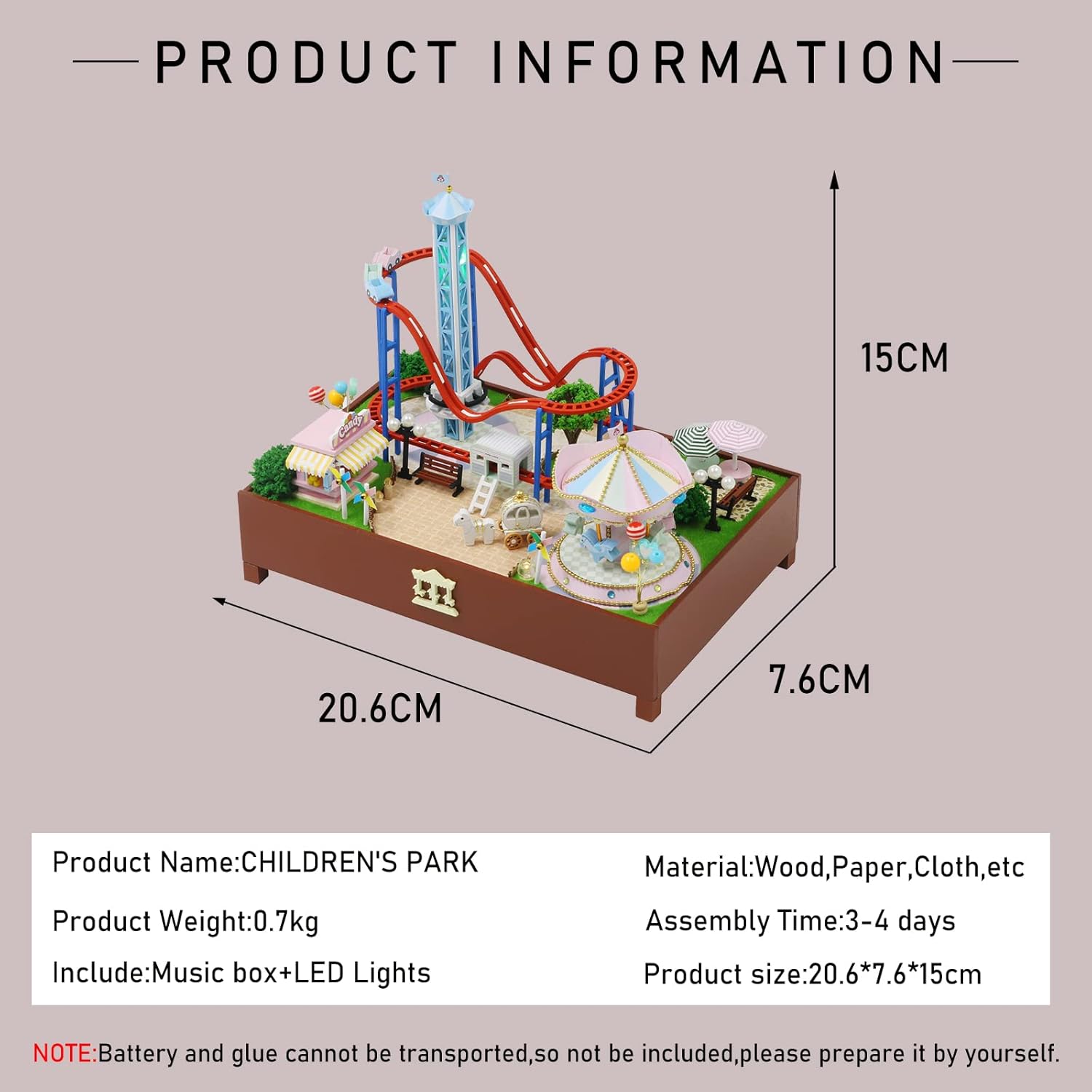 CUTEROOM 3D Model DIY Mini Amusement Park with LED Lights and Music ...